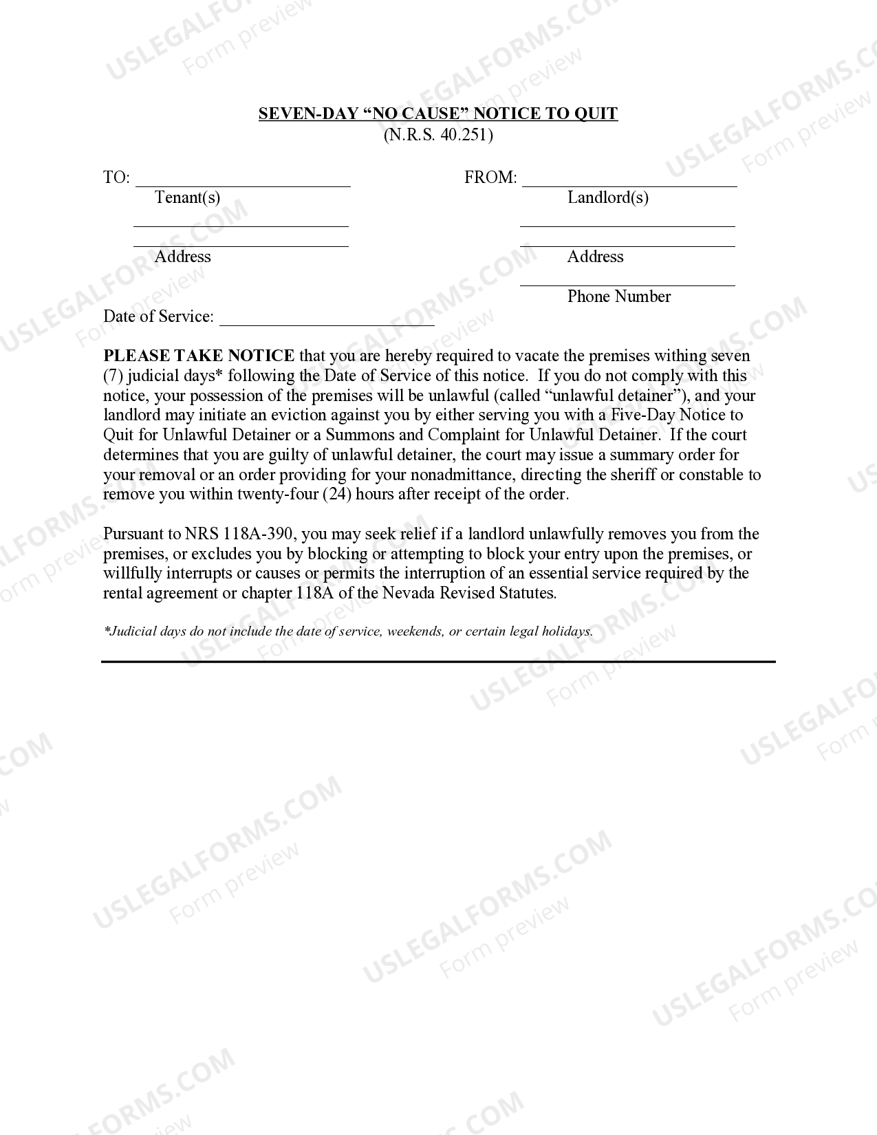 Nevada Seven (7) Day Notice to Pay Rent or Quit | US Legal Forms