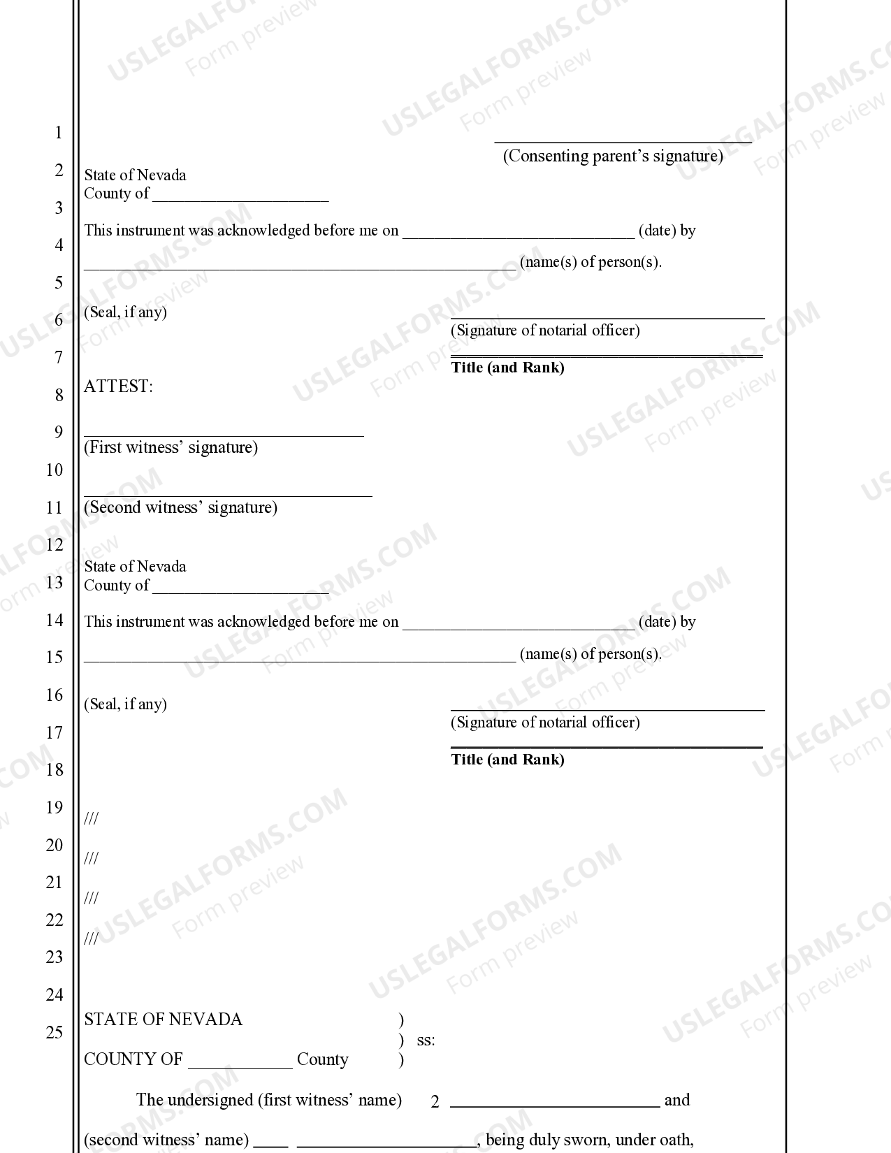 Nevada Consent for Change of Name for Family | US Legal Forms