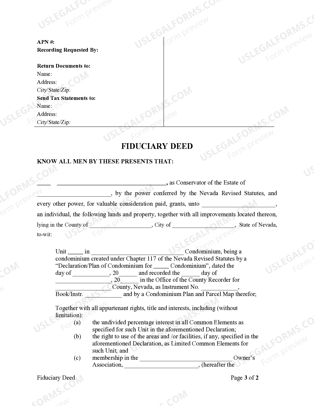 Nevada Fiduciary Deed for Condominium | US Legal Forms