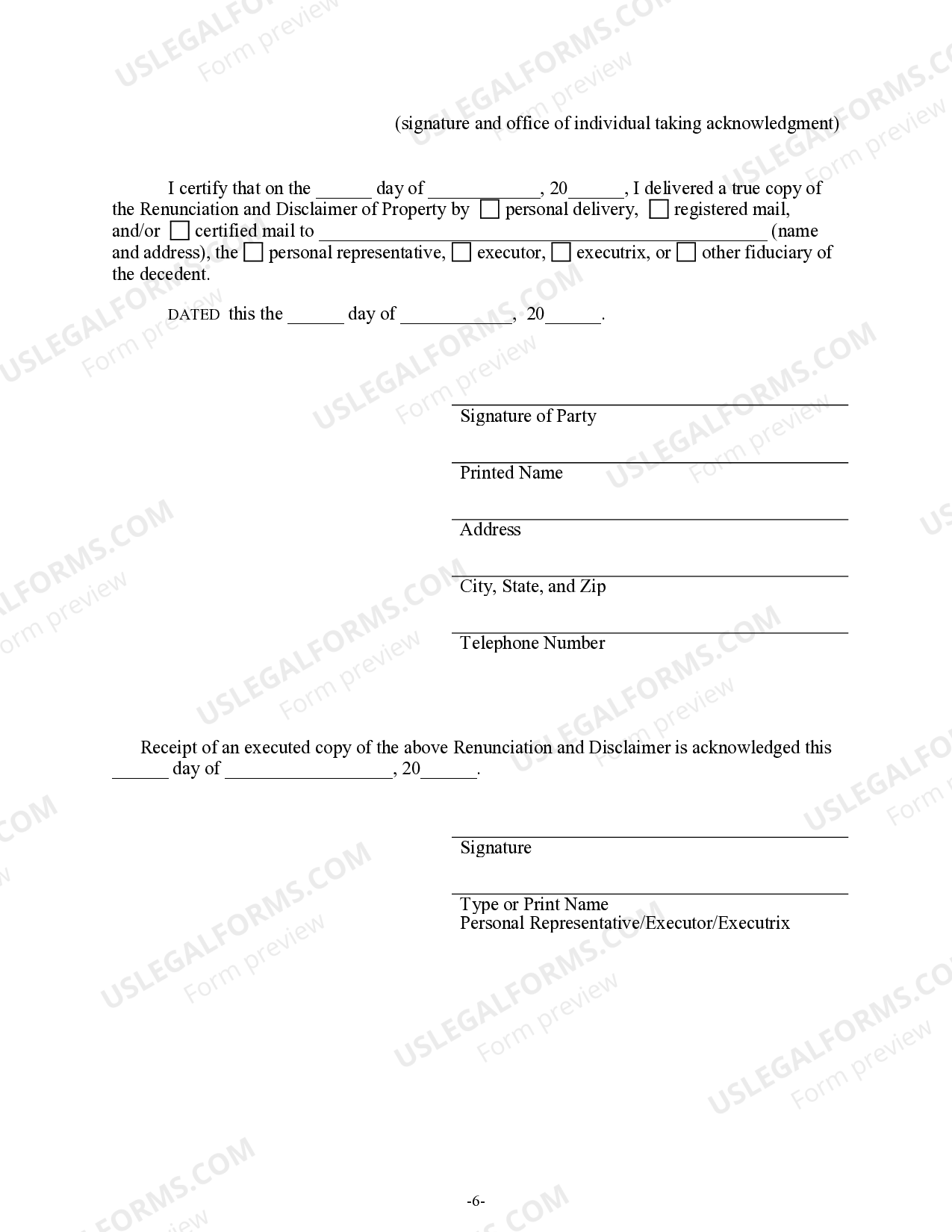 New York Renunciation And Disclaimer of Property from Will by Testate ...