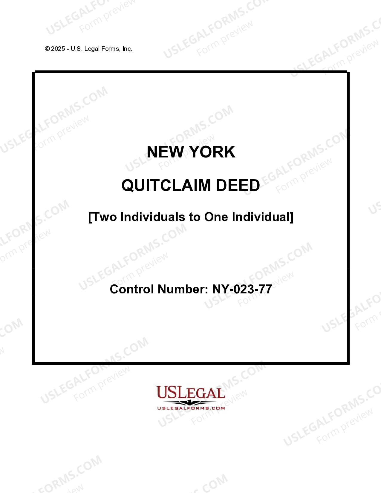 New York Quitclaim Deed - Two Individuals to One Individual - New York ...