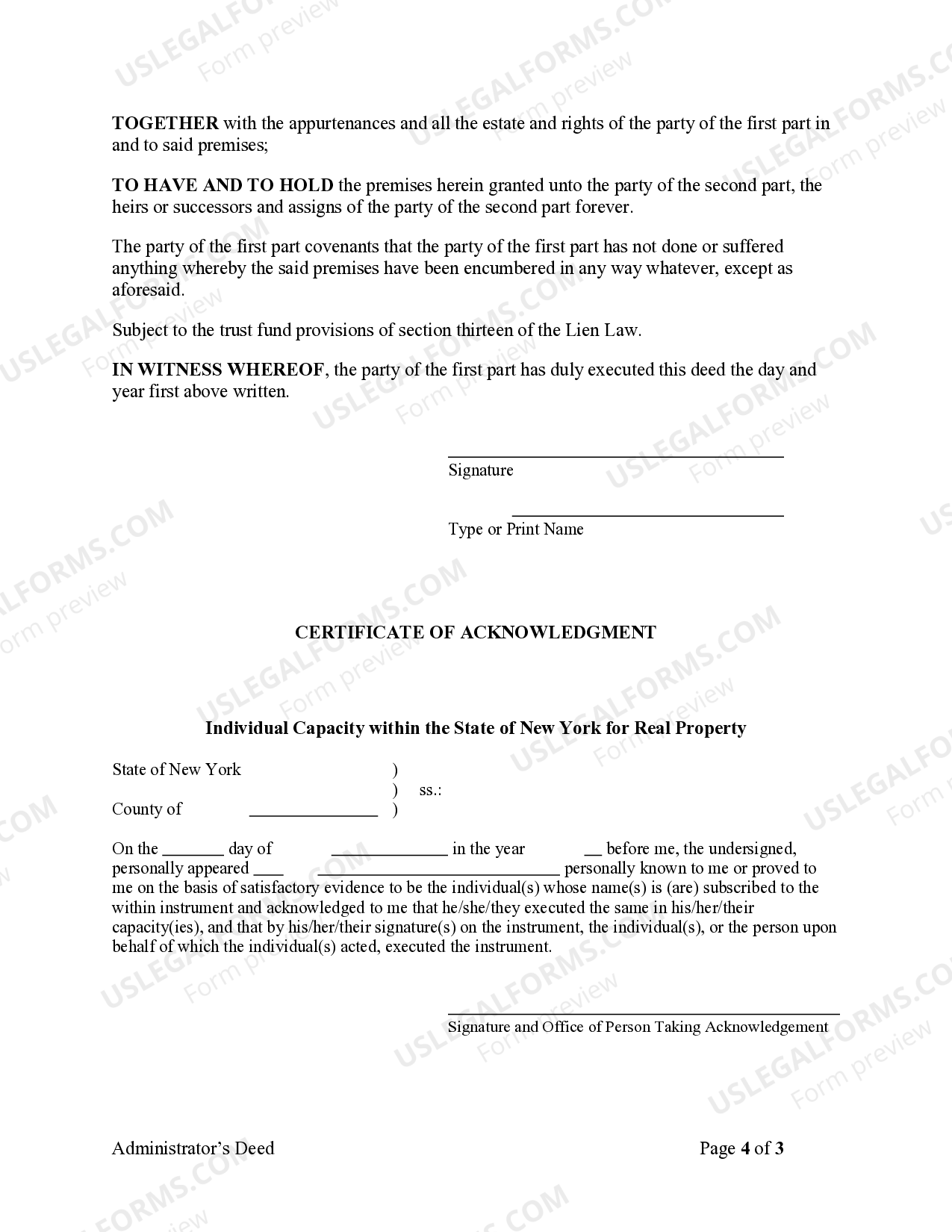 New York Administrator's Deed - Administrator's Deed New York | US ...