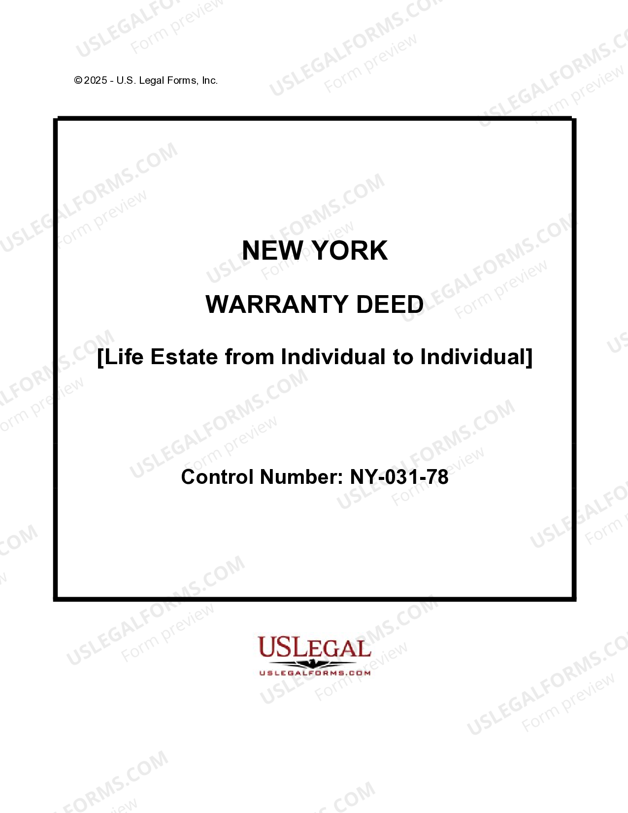 New York Warranty Deed - Deed Life Estate | US Legal Forms