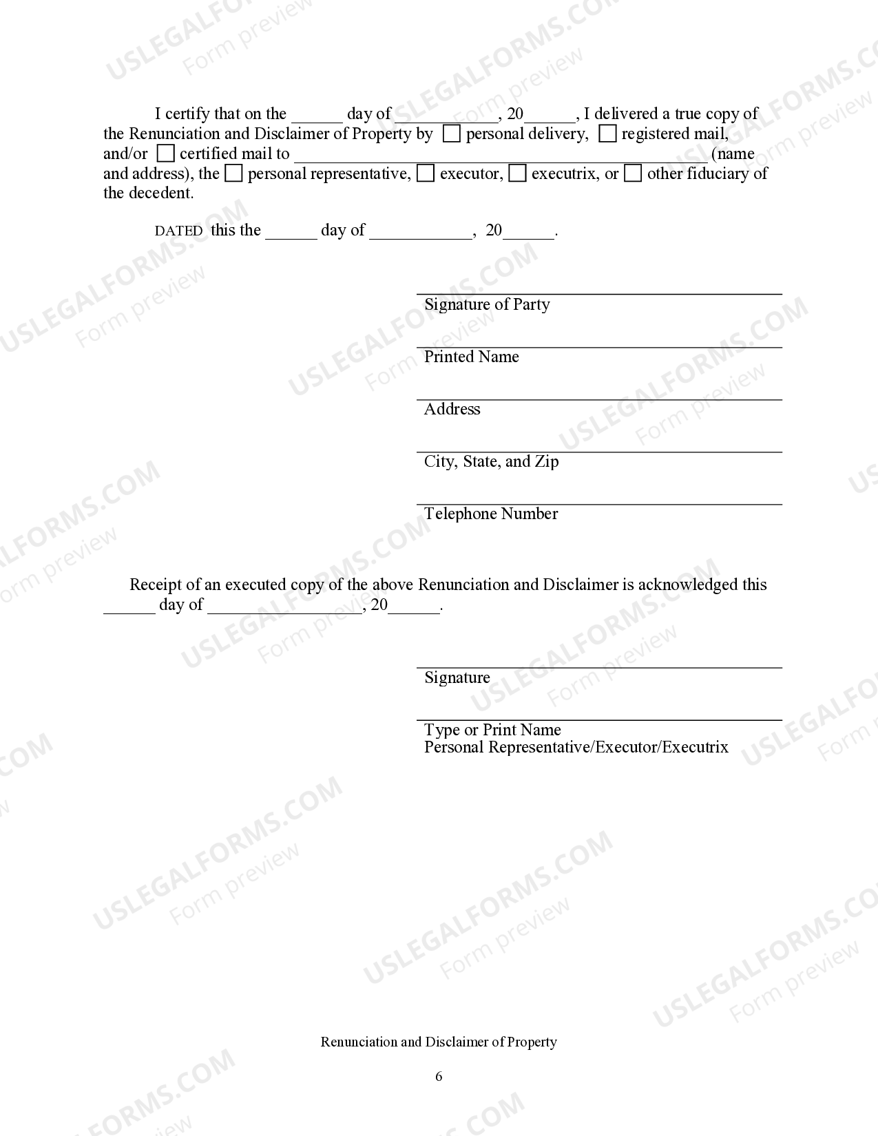 New York Renunciation And Disclaimer of Property received by Intestate ...