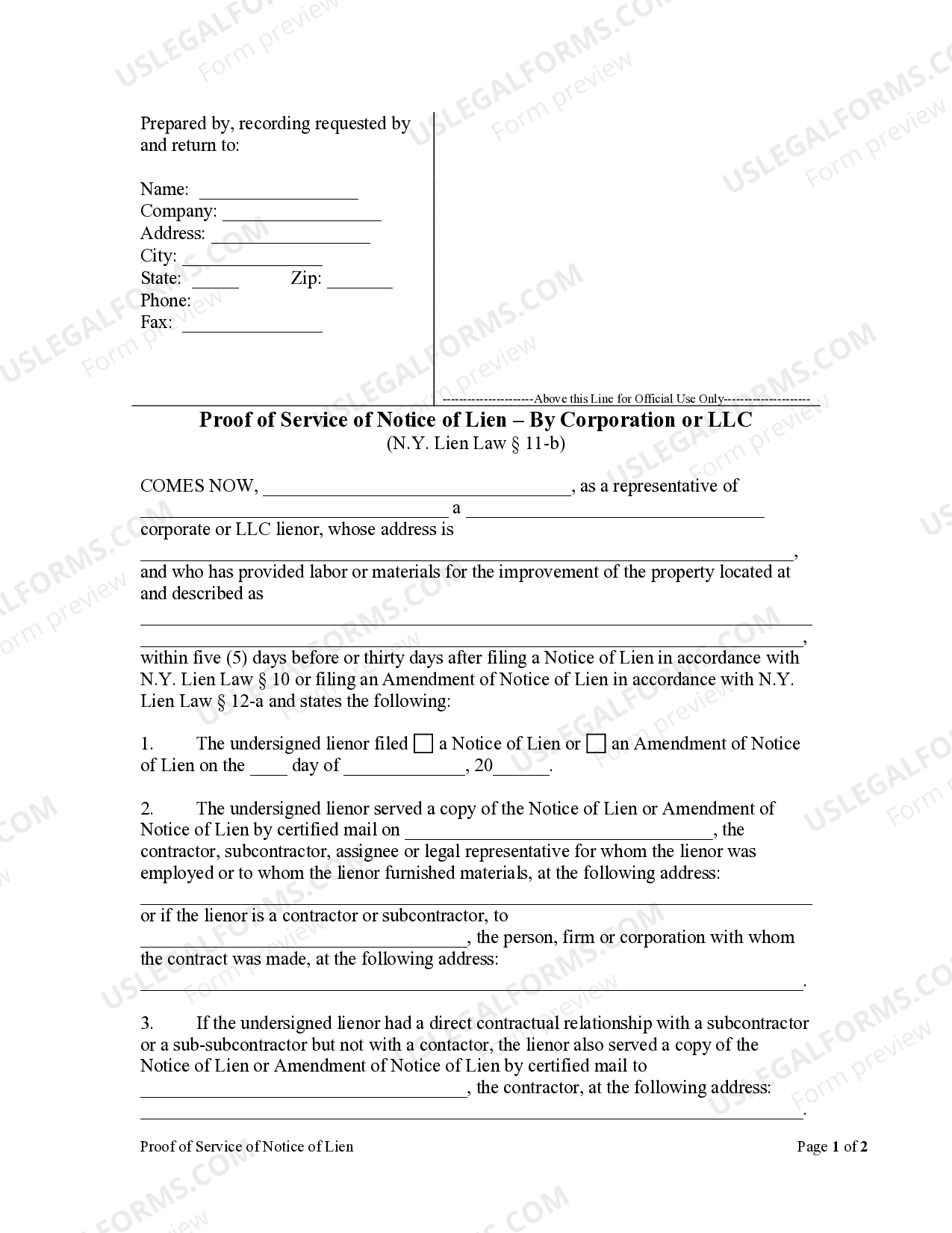 Suffolk New York Proof of Service of Notice of Lien - Ny Proof Service | US Legal Forms