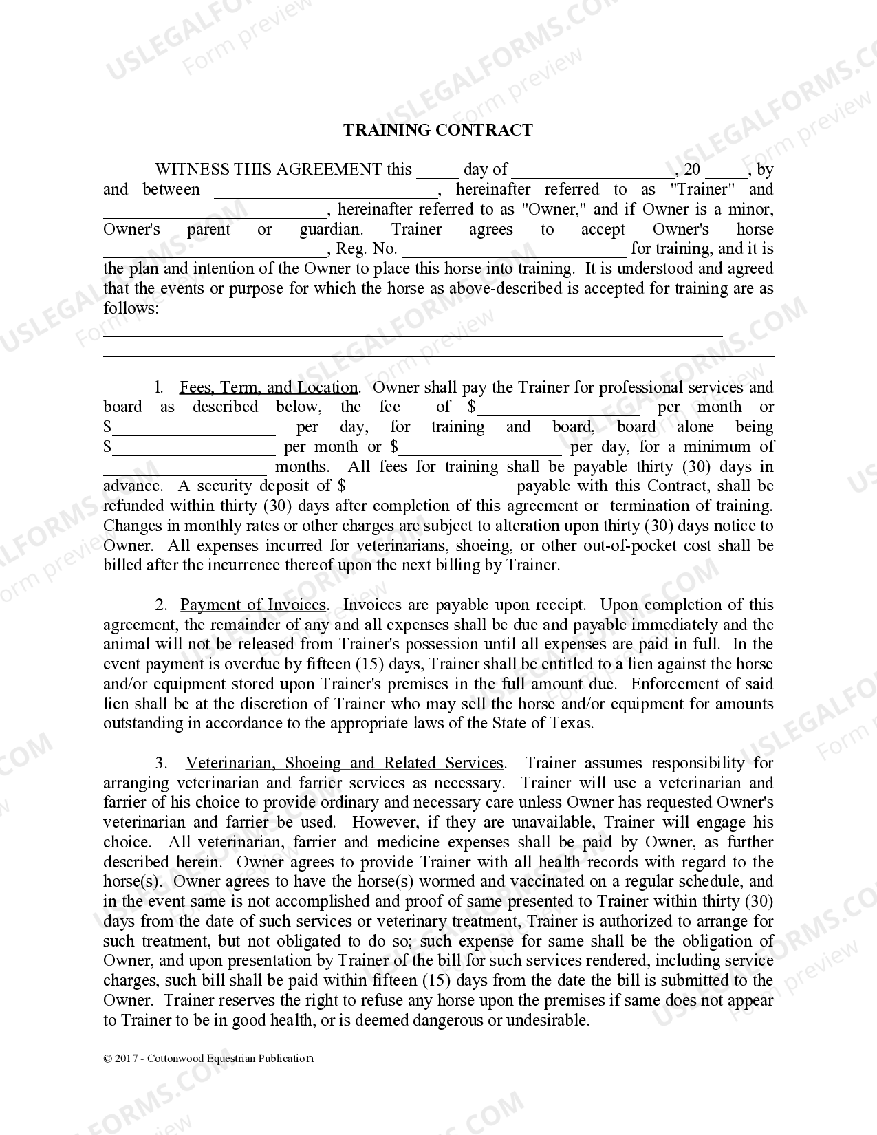 Equine Training Release Form | US Legal Forms