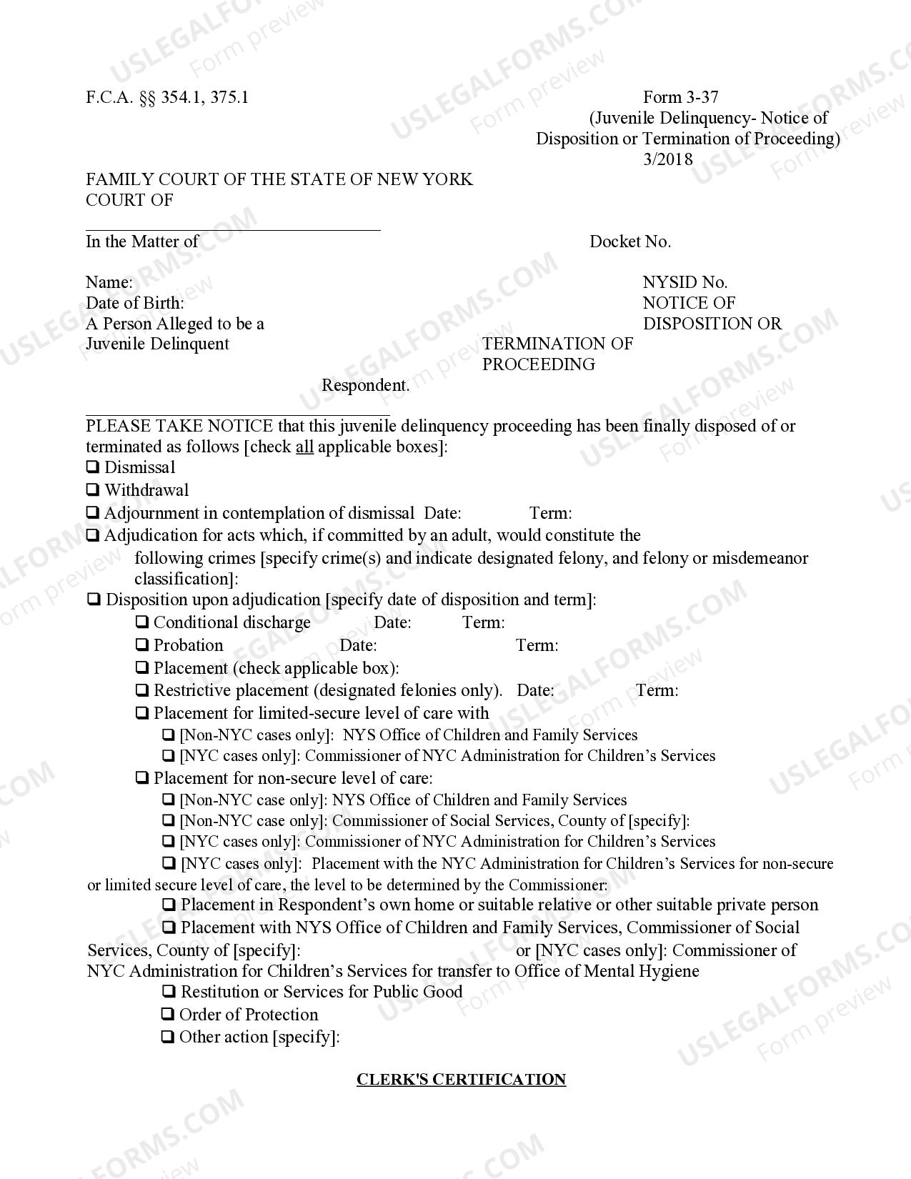New York Notice of Disposition or Termination of Proceeding | US Legal ...