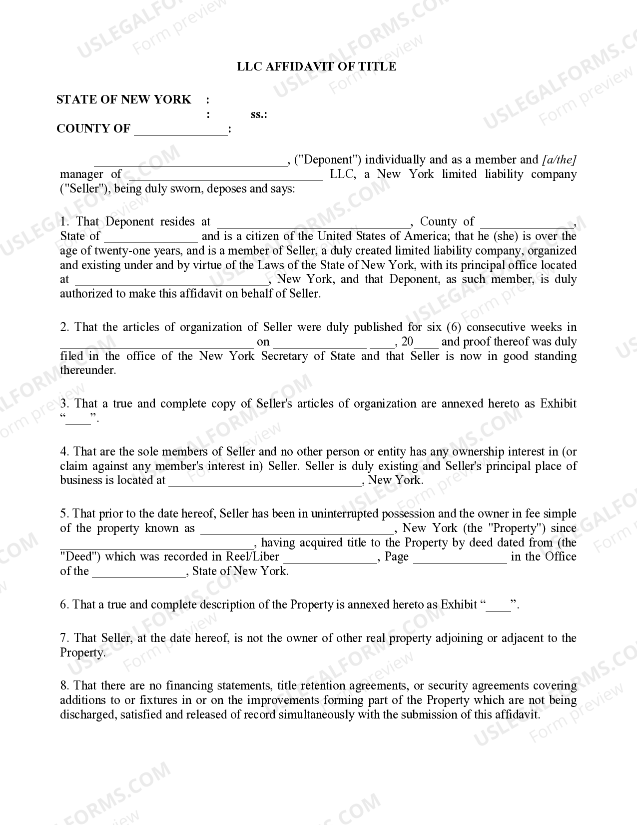LLC Affidavit of Title - New York | US Legal Forms