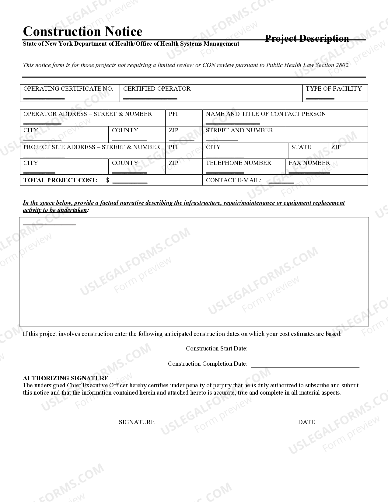 New York Construction Notice | US Legal Forms