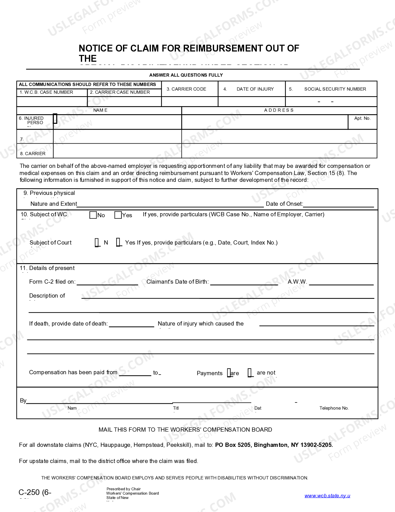 New York Notice of Claim for Reimbursement for Workers' Compensation ...