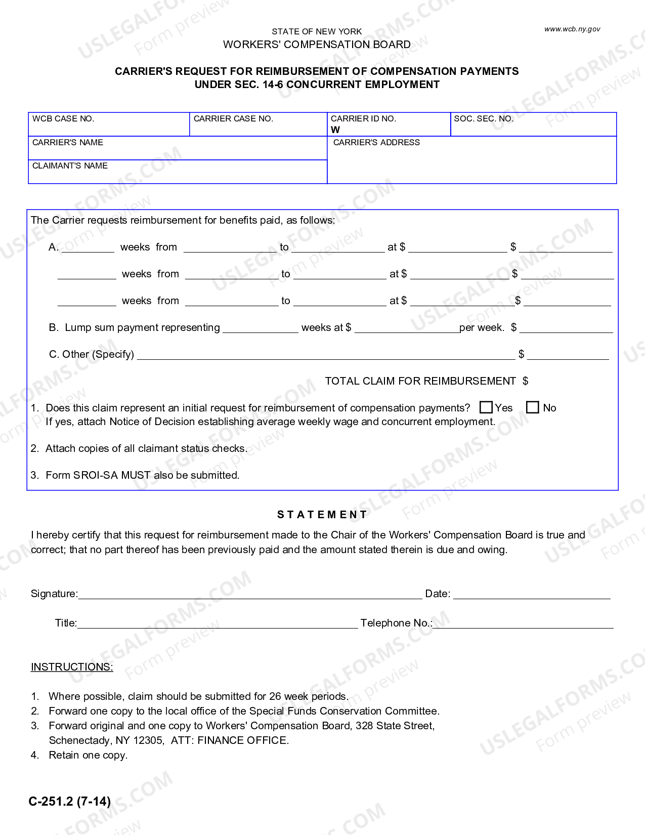 New York Carriers Request For Reimbursement of Compensation Payments ...