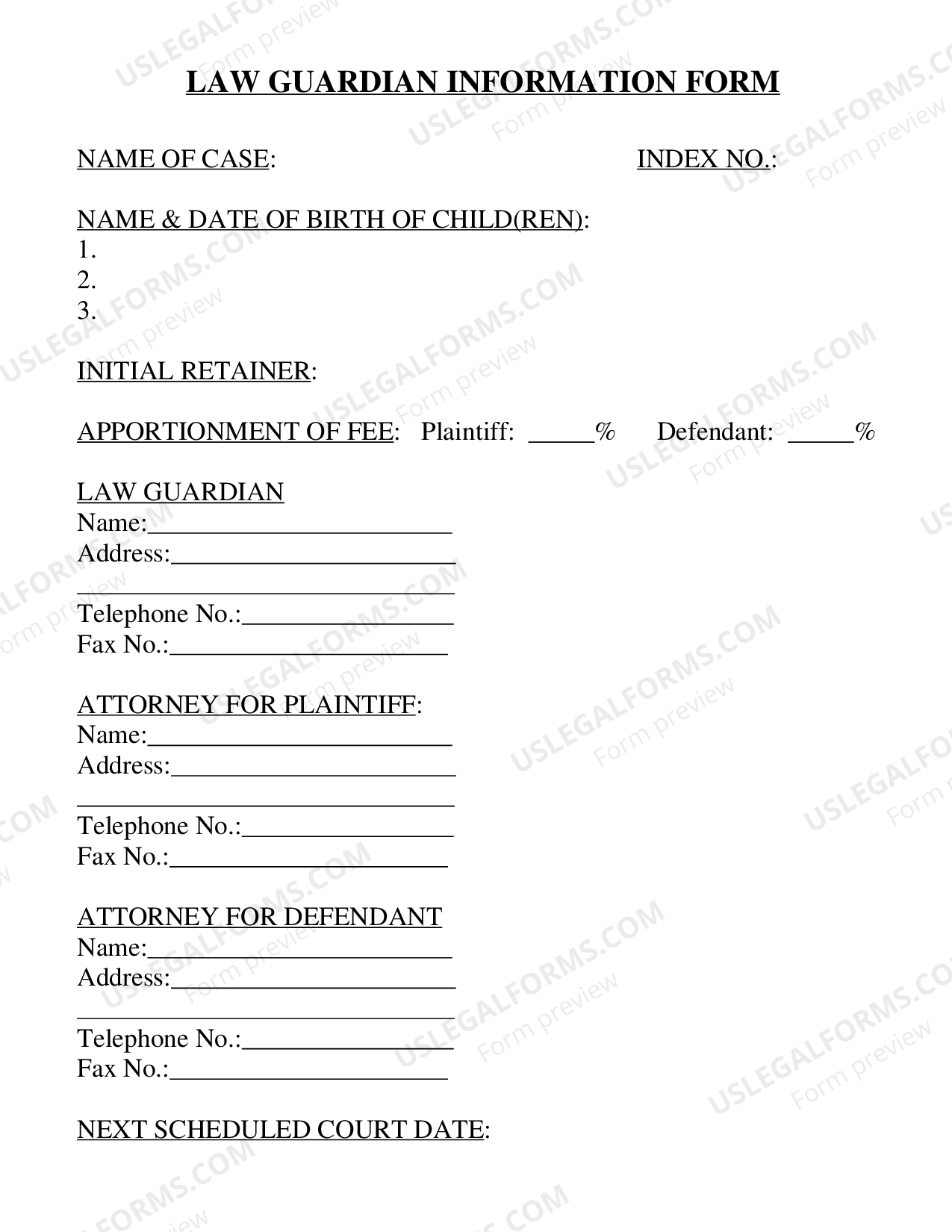 New York Law Guardian Information Form | US Legal Forms
