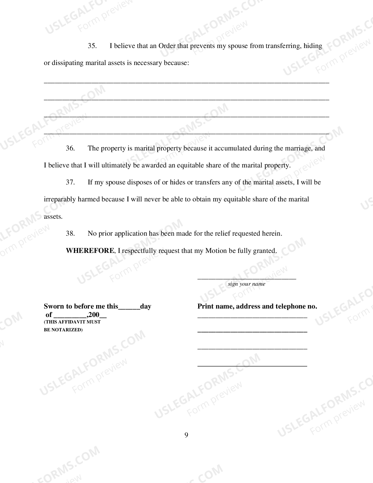 New York Affidavit in Support of Motion for Temporary Relief | US Legal ...