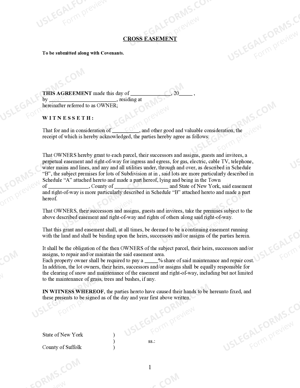 New York Cross Easement for Utility Lines - Easement Real Estate | US ...