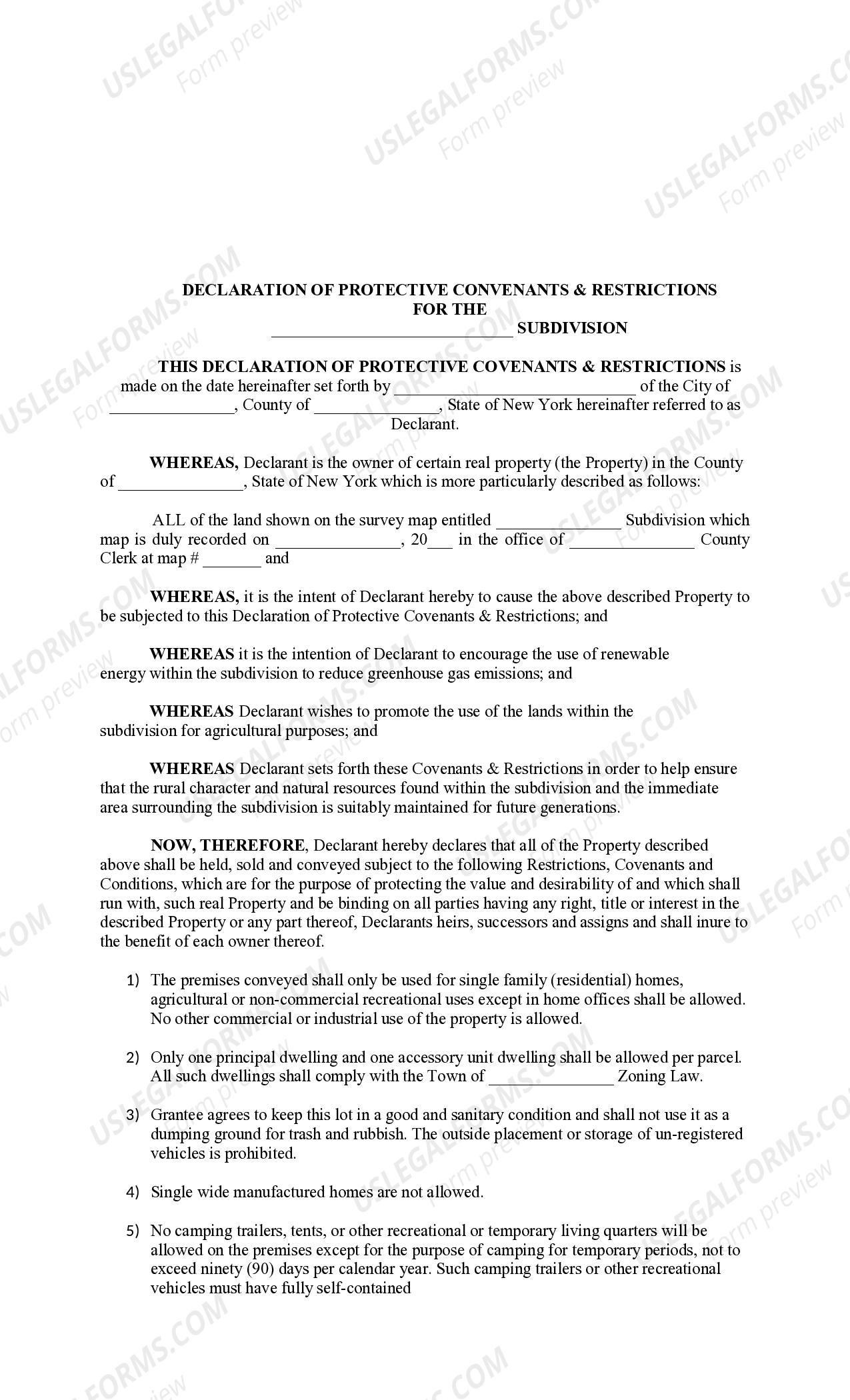 New York Declaration of Protective Covenants and Restrictions for a ...