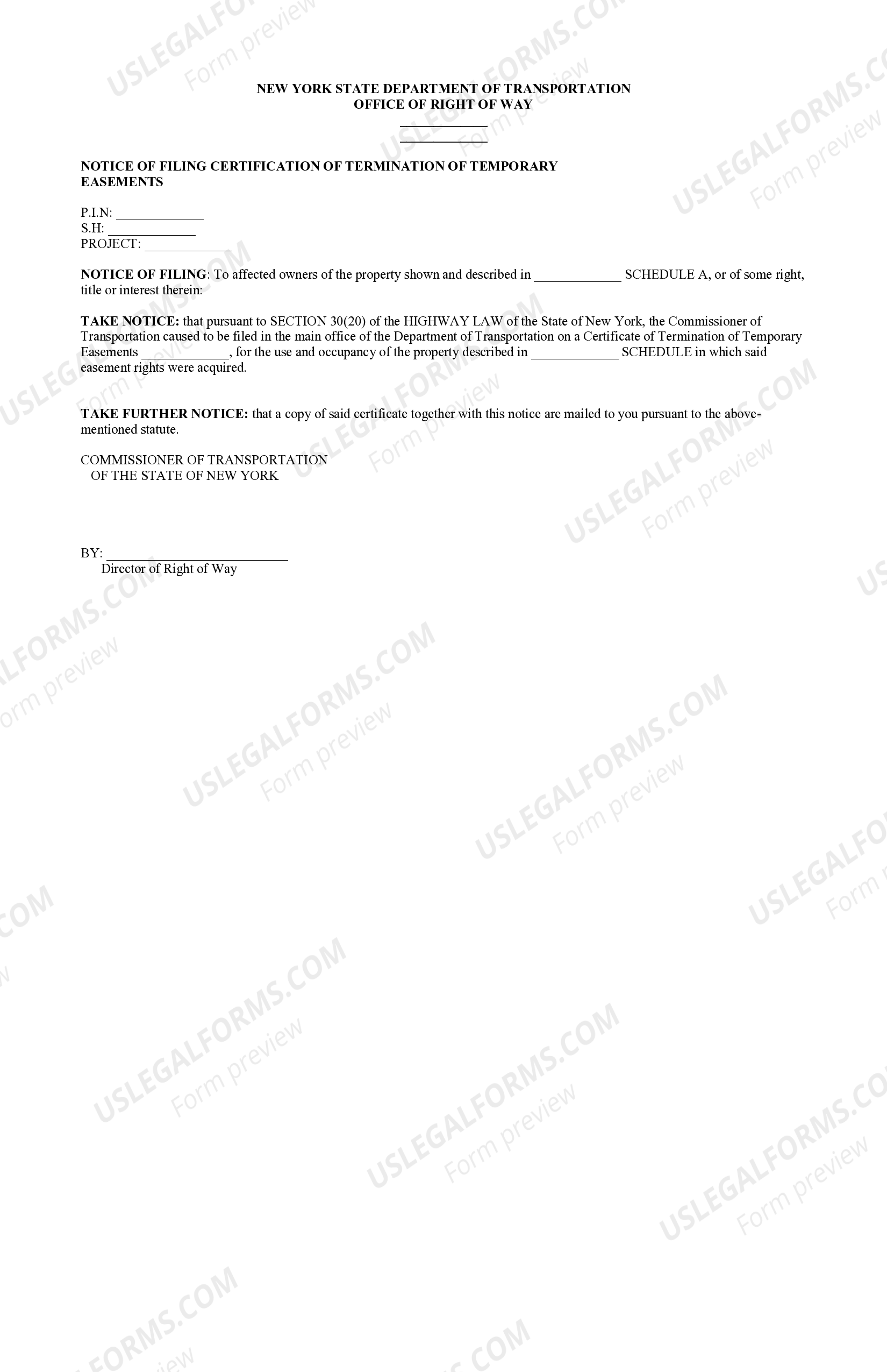 New York Certificate of Termination of Temporary Easements - Easement ...