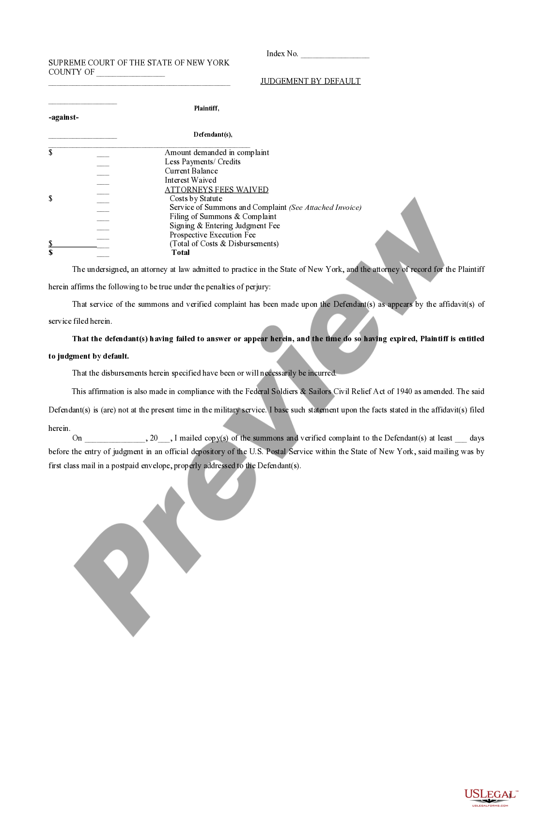 New York Judgment Of Default US Legal Forms