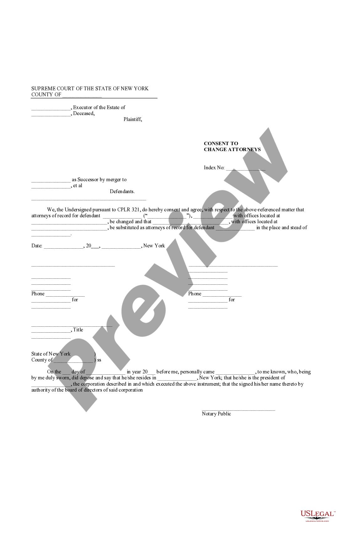 New York Consent To Change Attorneys Consent To Change Attorney Form
