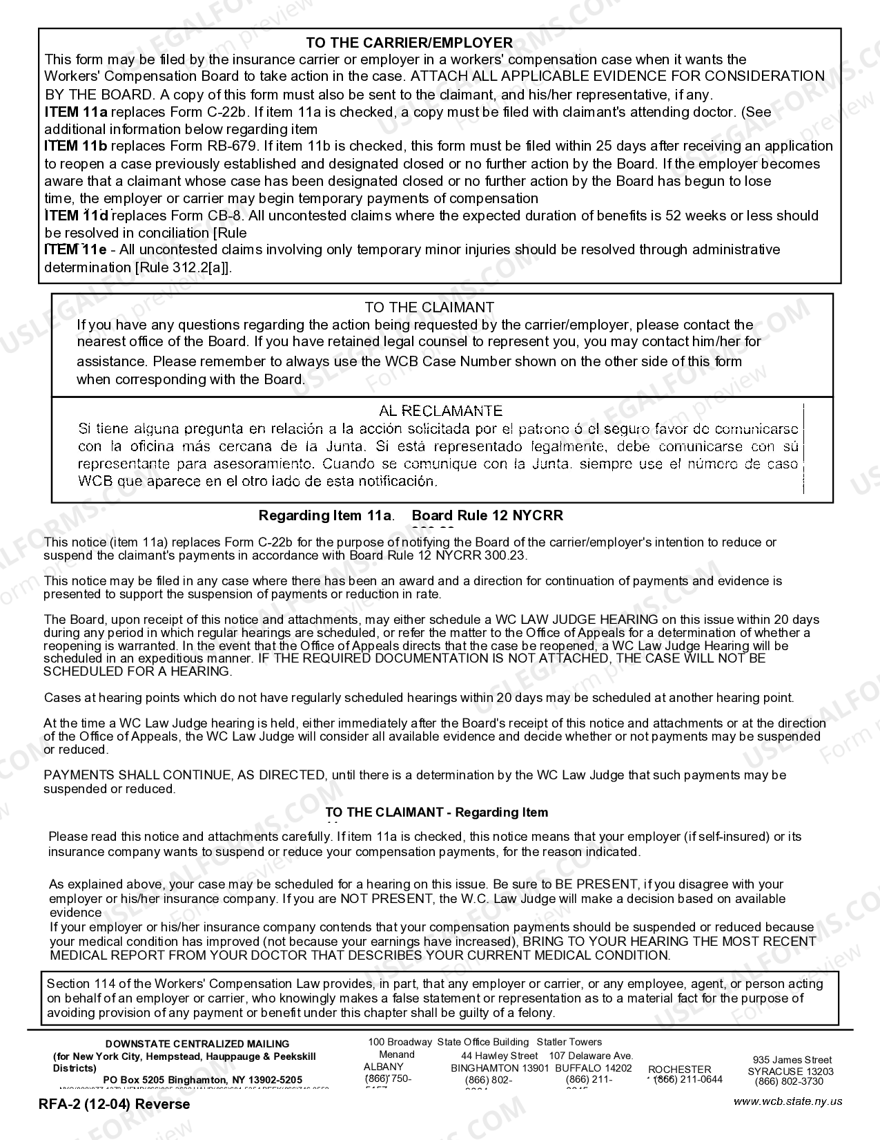 New York Carrier's - Employer's Request for Further Action - Rfa 2 | US ...