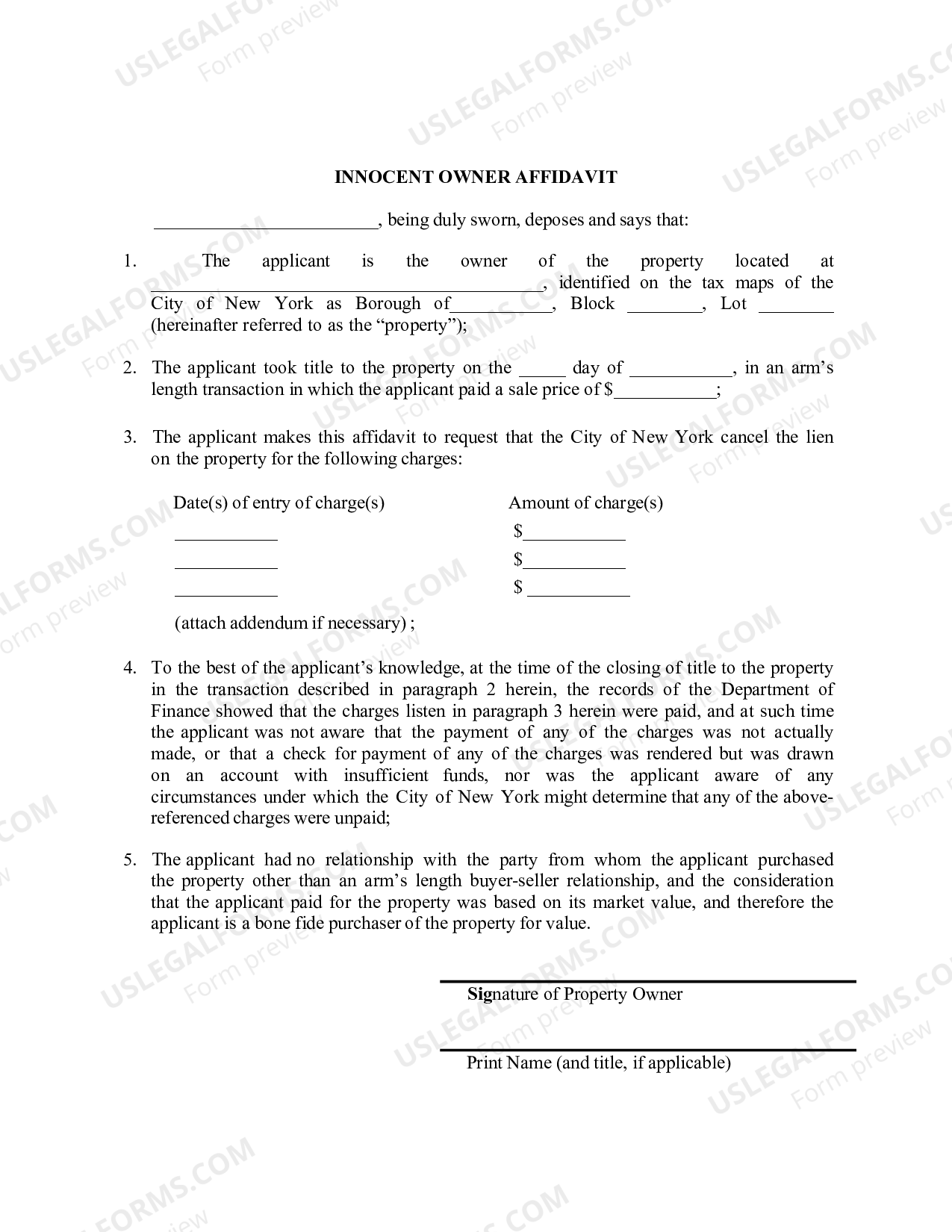 New York Innocent Owner Affidavit | US Legal Forms
