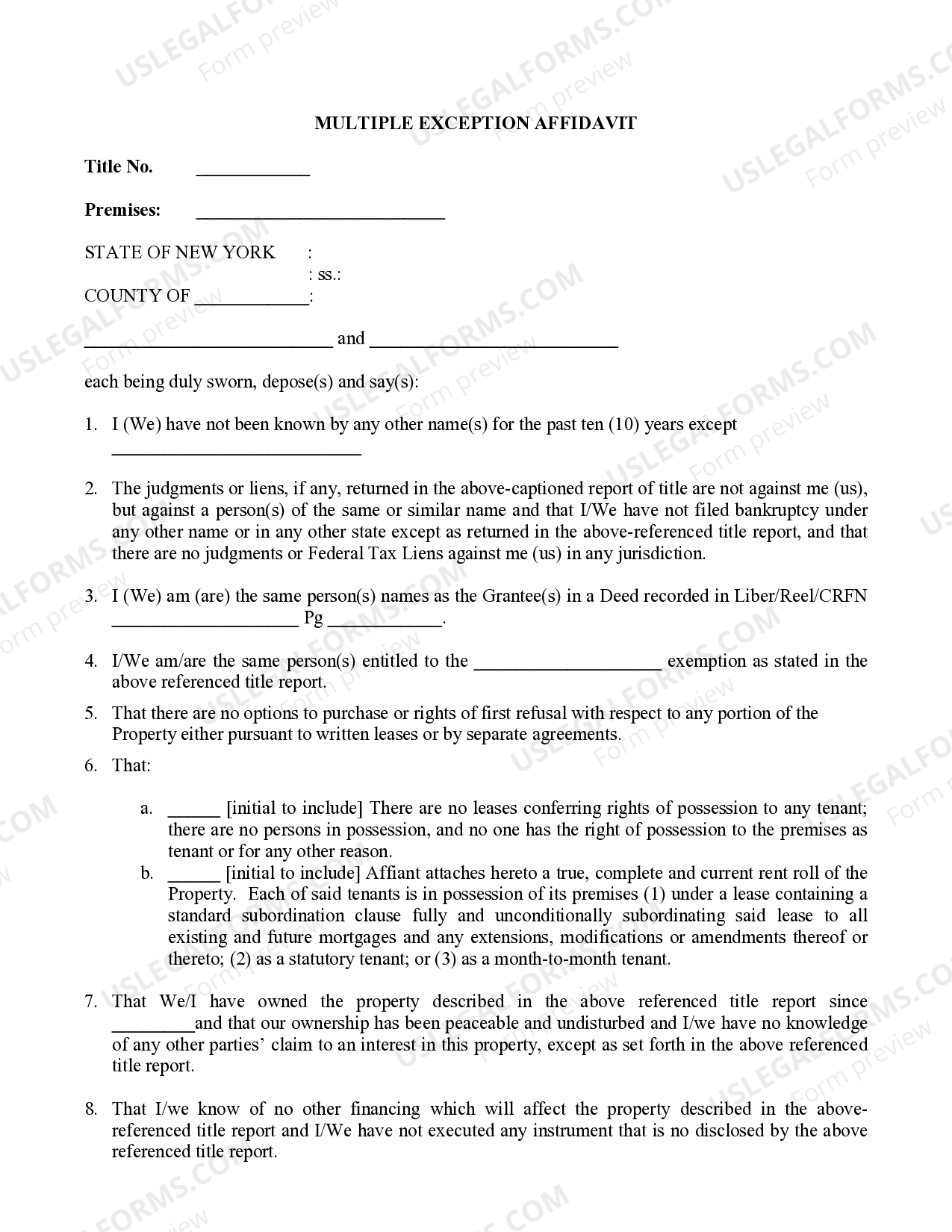 New York Multiple Exception Affidavit | US Legal Forms