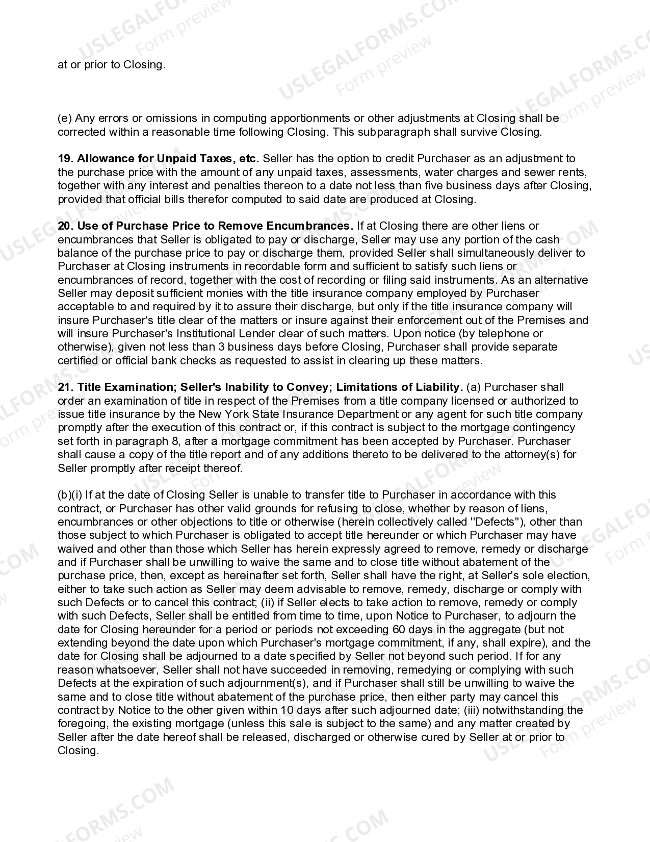 New York Residential Contract of Sale | US Legal Forms