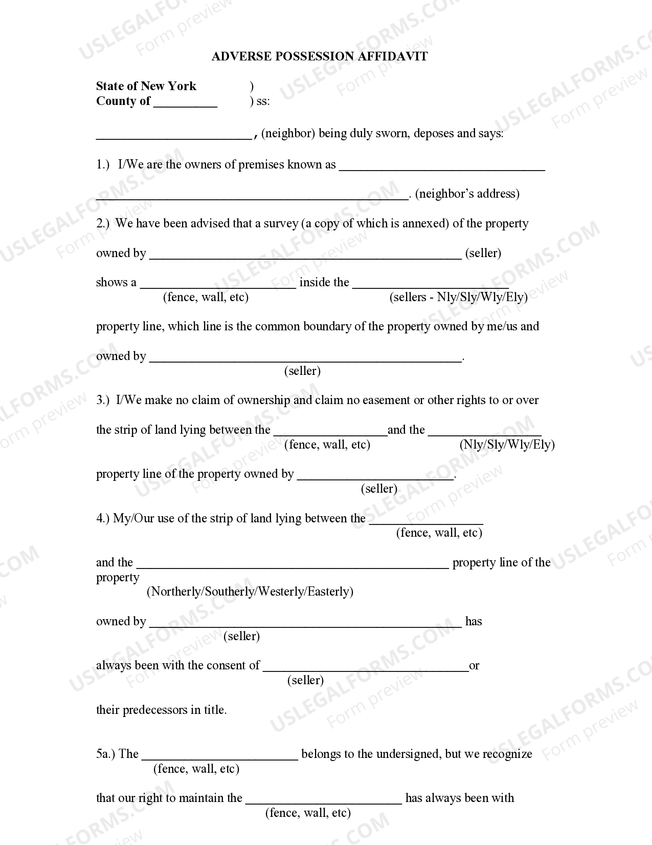 New York Adverse Possession Affidavit | US Legal Forms