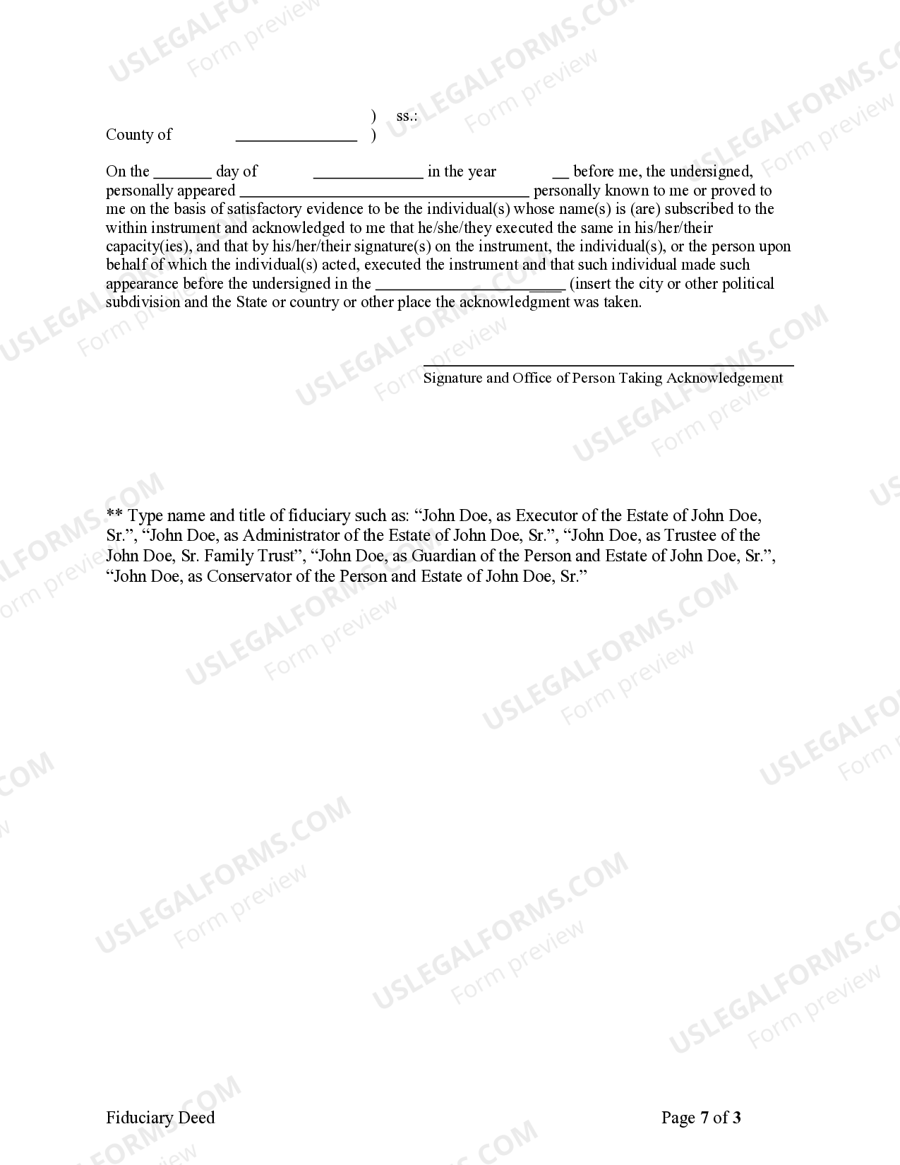 New York Fiduciary Deed for use by Executors, Trustees, Trustors ...