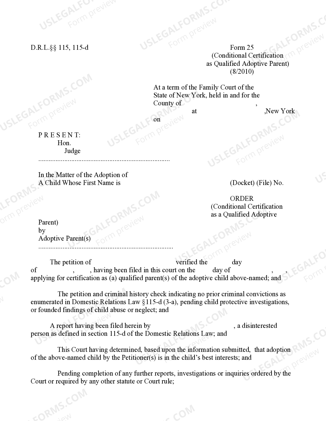 New York Order - Conditional Certification as a Qualified adoptive ...