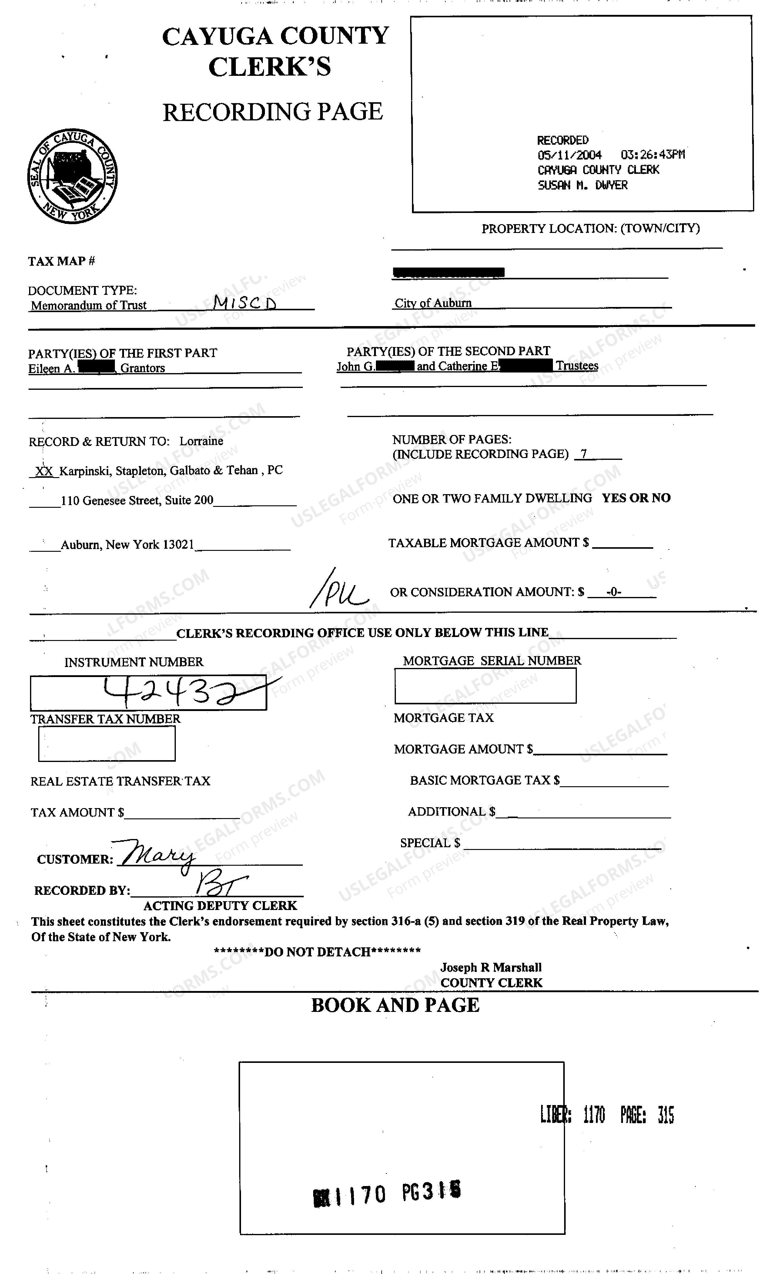 New York Memorandum of Trust - Memorandum Of Trust | US Legal Forms