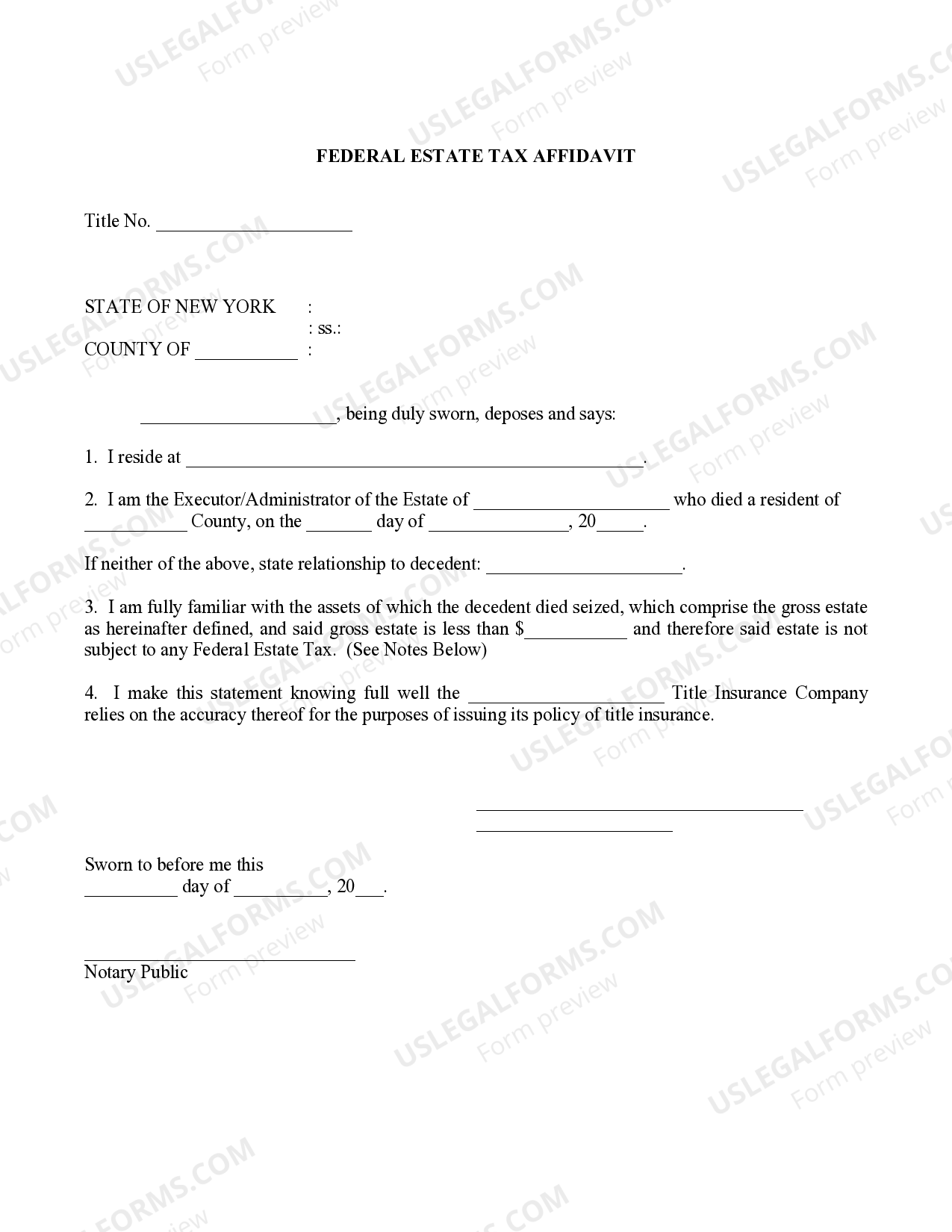 New York Federal Estate Tax Affidavit | US Legal Forms