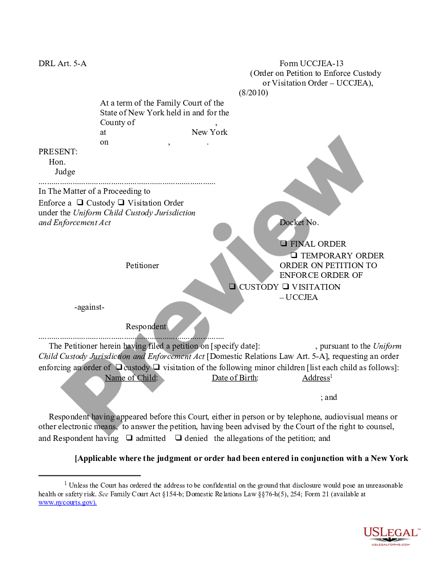 Rochester New York Order on Petition to Enforce Order of Custody or ... Rochester New York Order on Petition to Enforce Order of Custody or ...