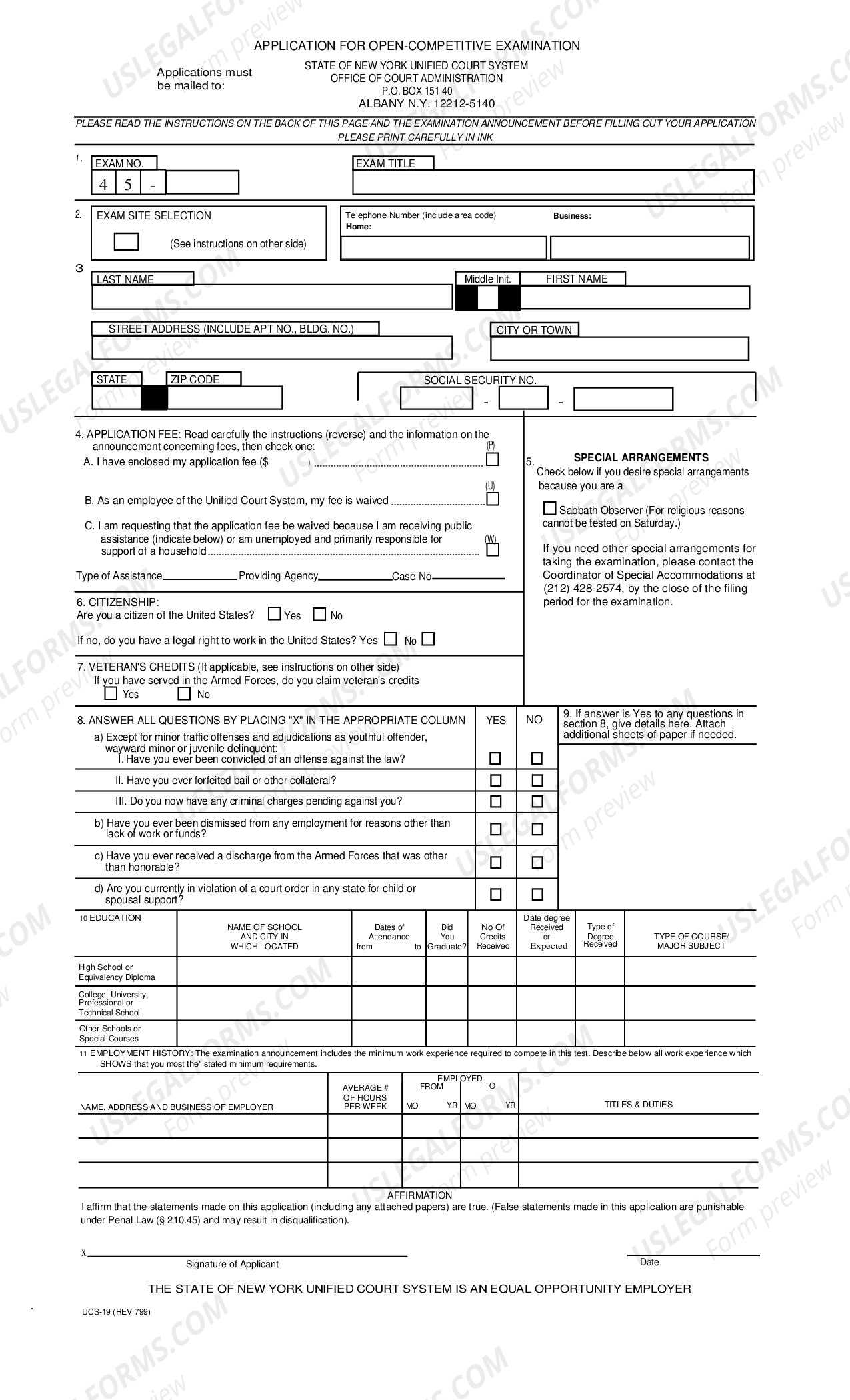 New York Application for Open - Competitive Examination | US Legal Forms
