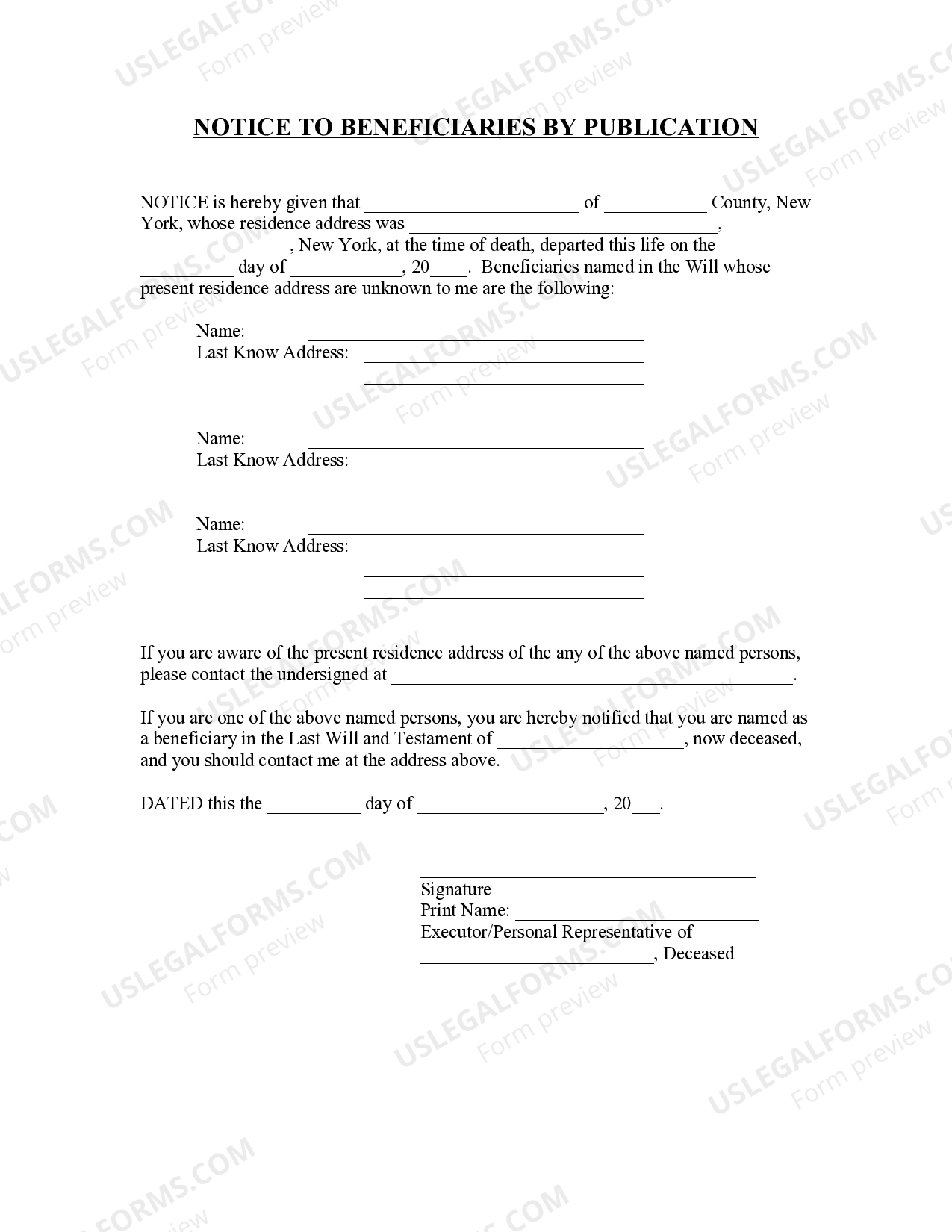 New York Notice to Beneficiaries of being Named in Will - Beneficiaries ...