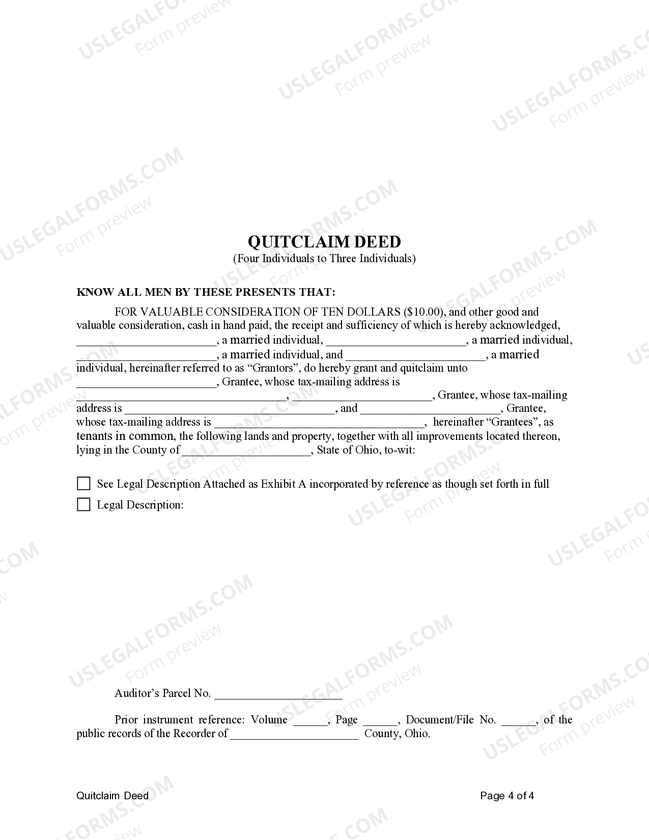 Ohio Quitclaim Deed - Four Individuals to Three Individuals - Quitclaim ...