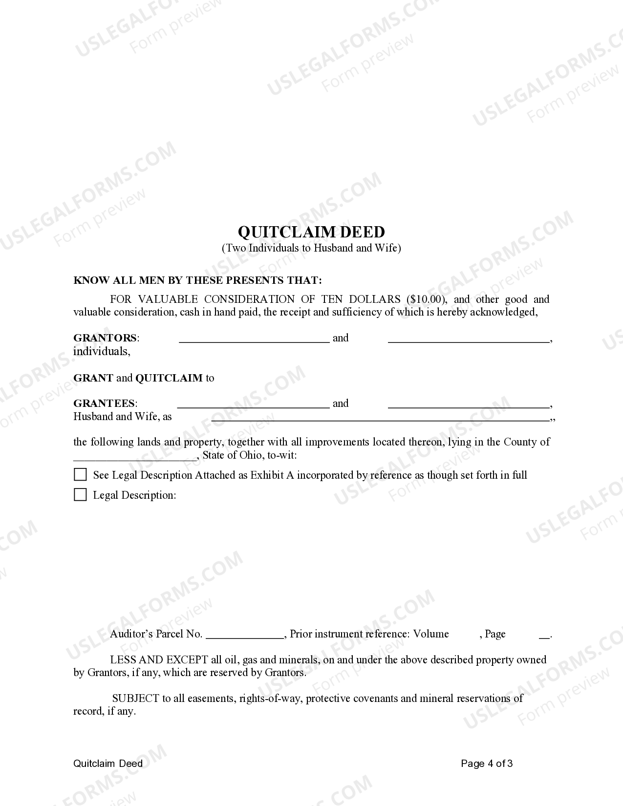 Ohio Quitclaim Deed by Two Individuals to Husband and Wife | US Legal Forms