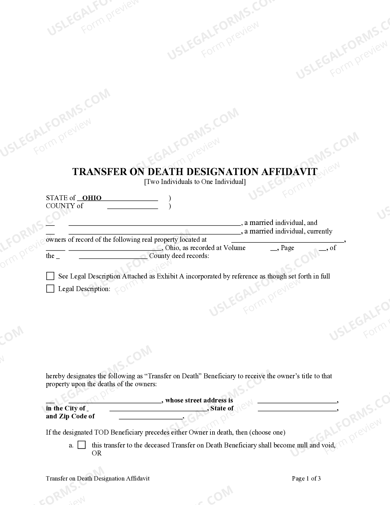 Ohio Transfer on Death Designation Affidavit - Oh Transfer Tod | US ...