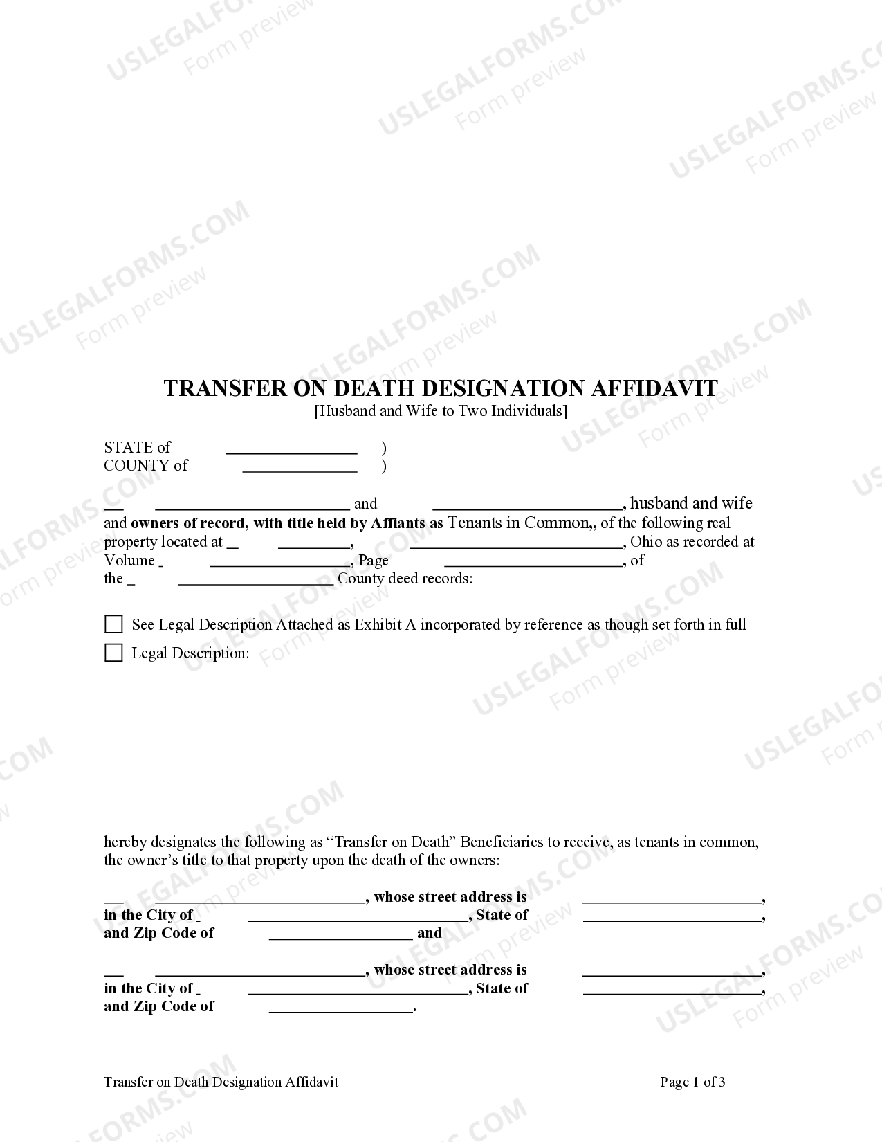 Ohio Transfer on Death Designation Affidavit - TOD - Transfer On Death ...