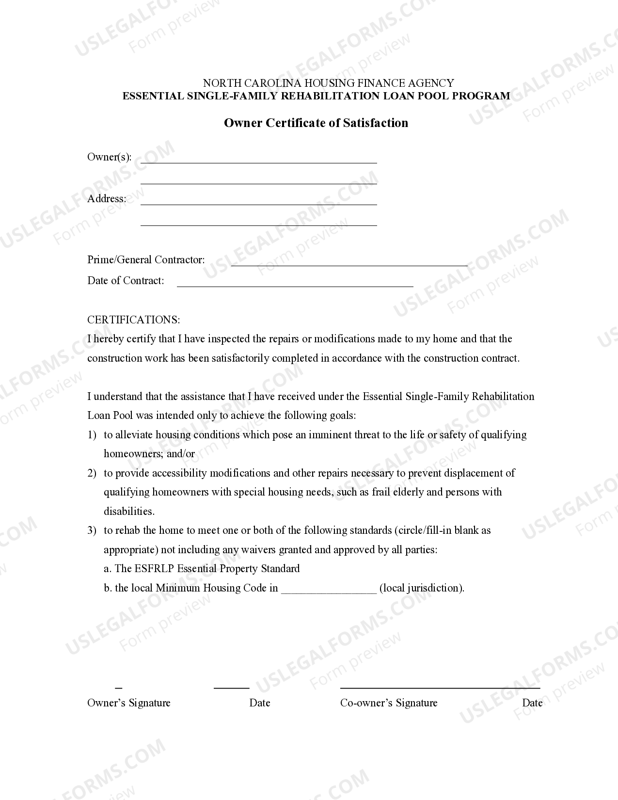 Ohio Owner Certificate of Satisfaction | US Legal Forms