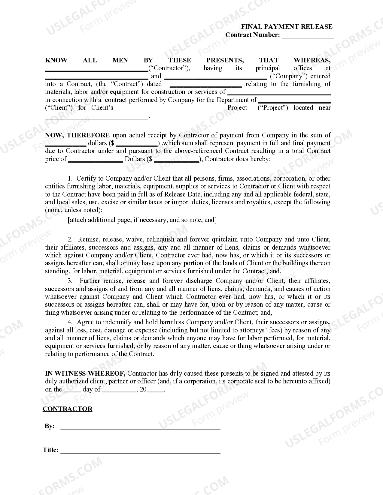 Ohio Final Payment Release Form | US Legal Forms