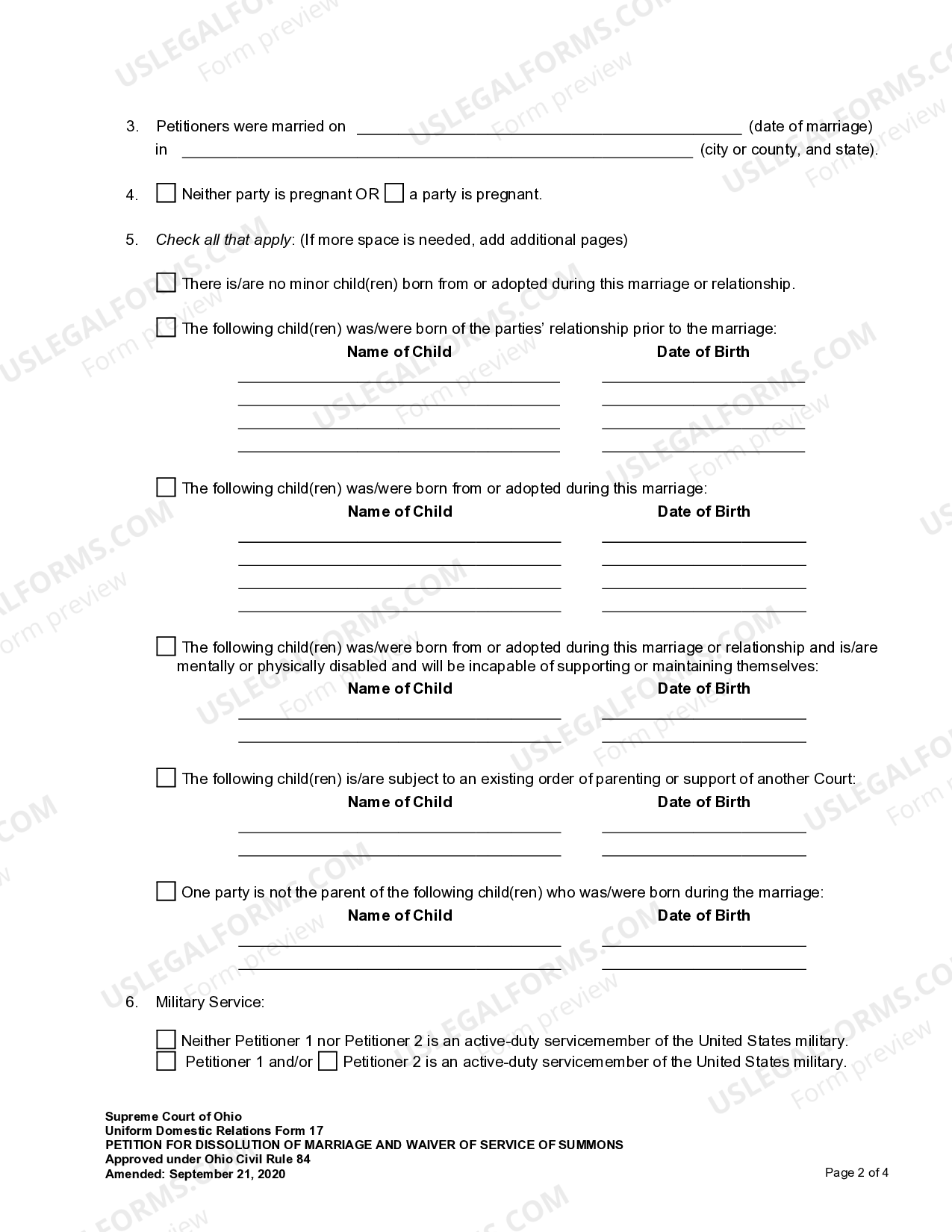 Ohio Petition for Dissolution with Adult Children | US Legal Forms