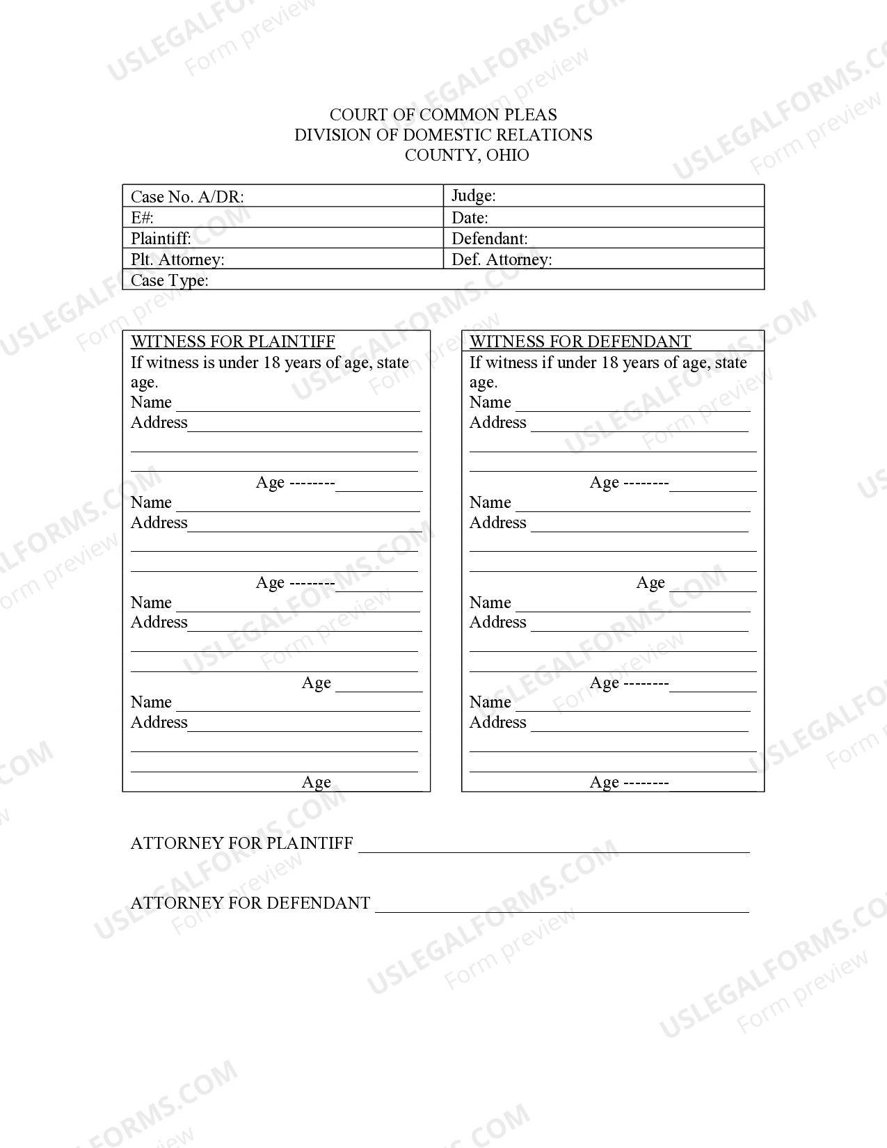 Ohio Witness List - Witness List Sample | US Legal Forms