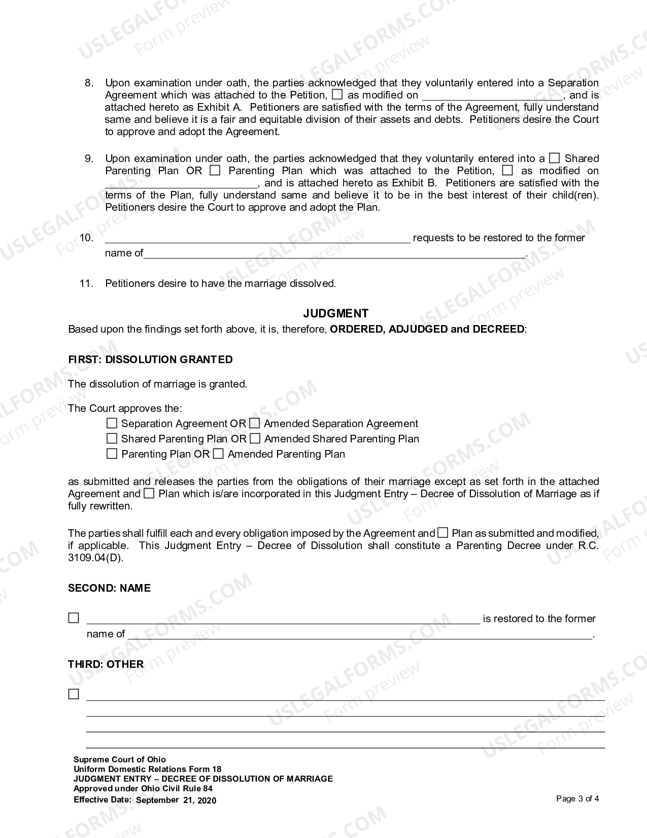Ohio Judgment Entry of Dissolution of Marriage with Adult Children - Judgement Entry Ohio | US ...