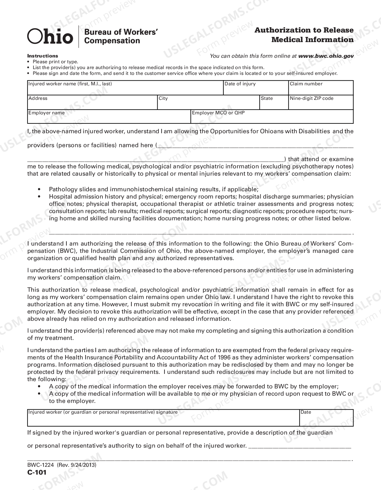 Ohio Authorization to Release Medical Information for Workers ...