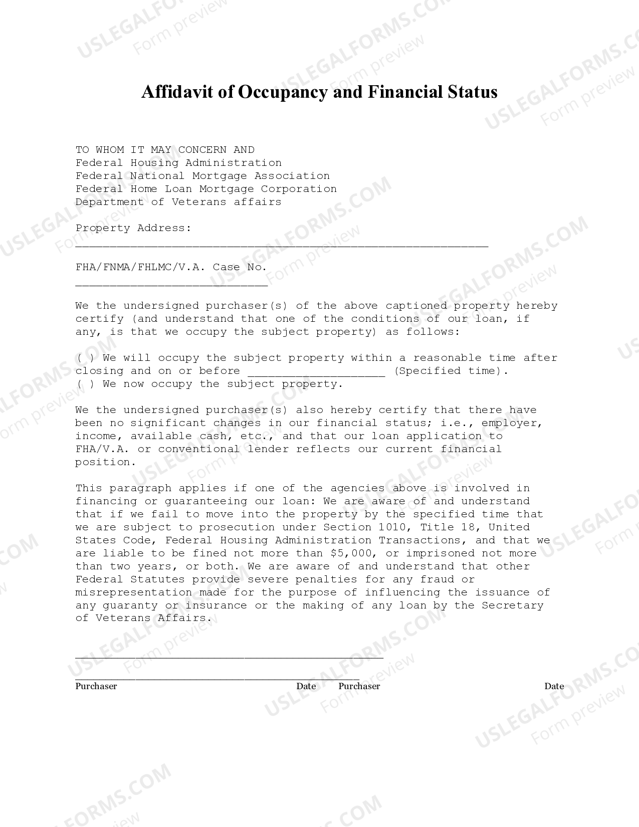 Ohio Affidavit of Occupancy and Financial Status - Occupancy And Financial Status Affidavit | US ...