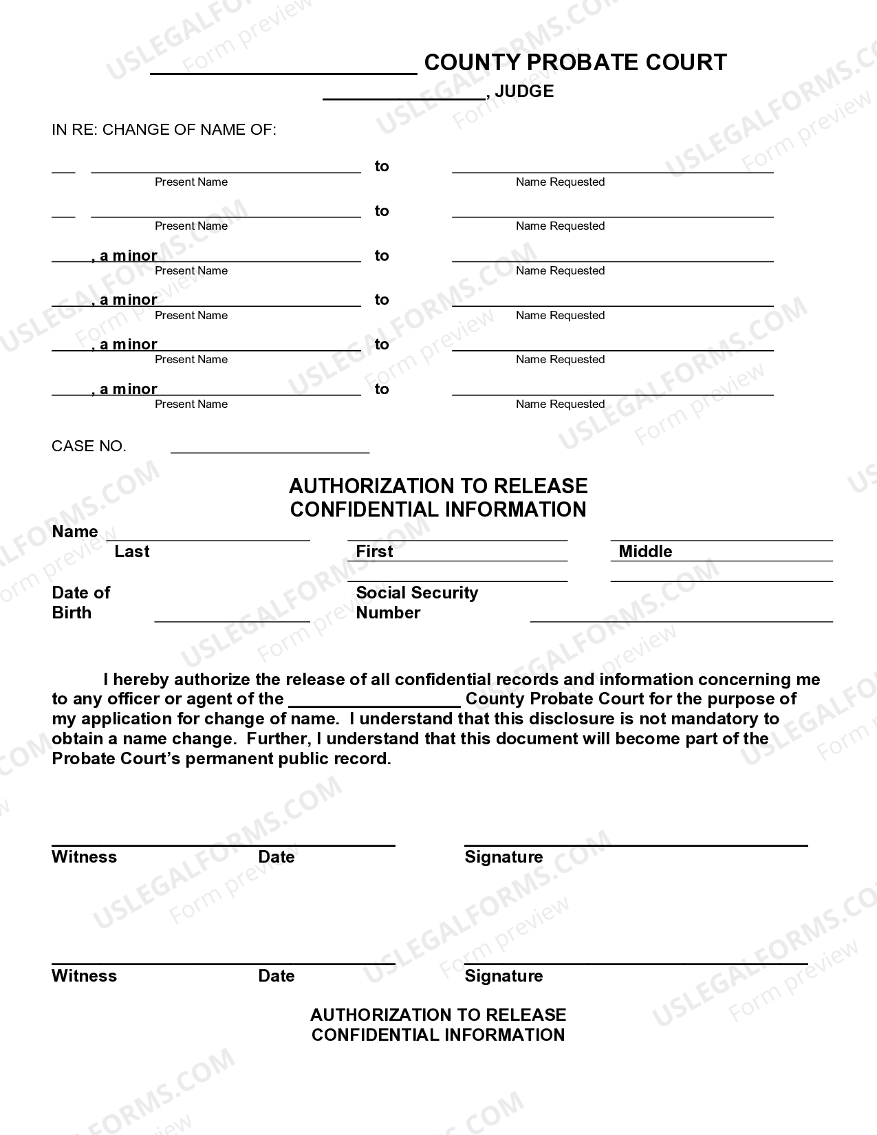 Ohio Authorization to Release Confidential Information for Name Change ...