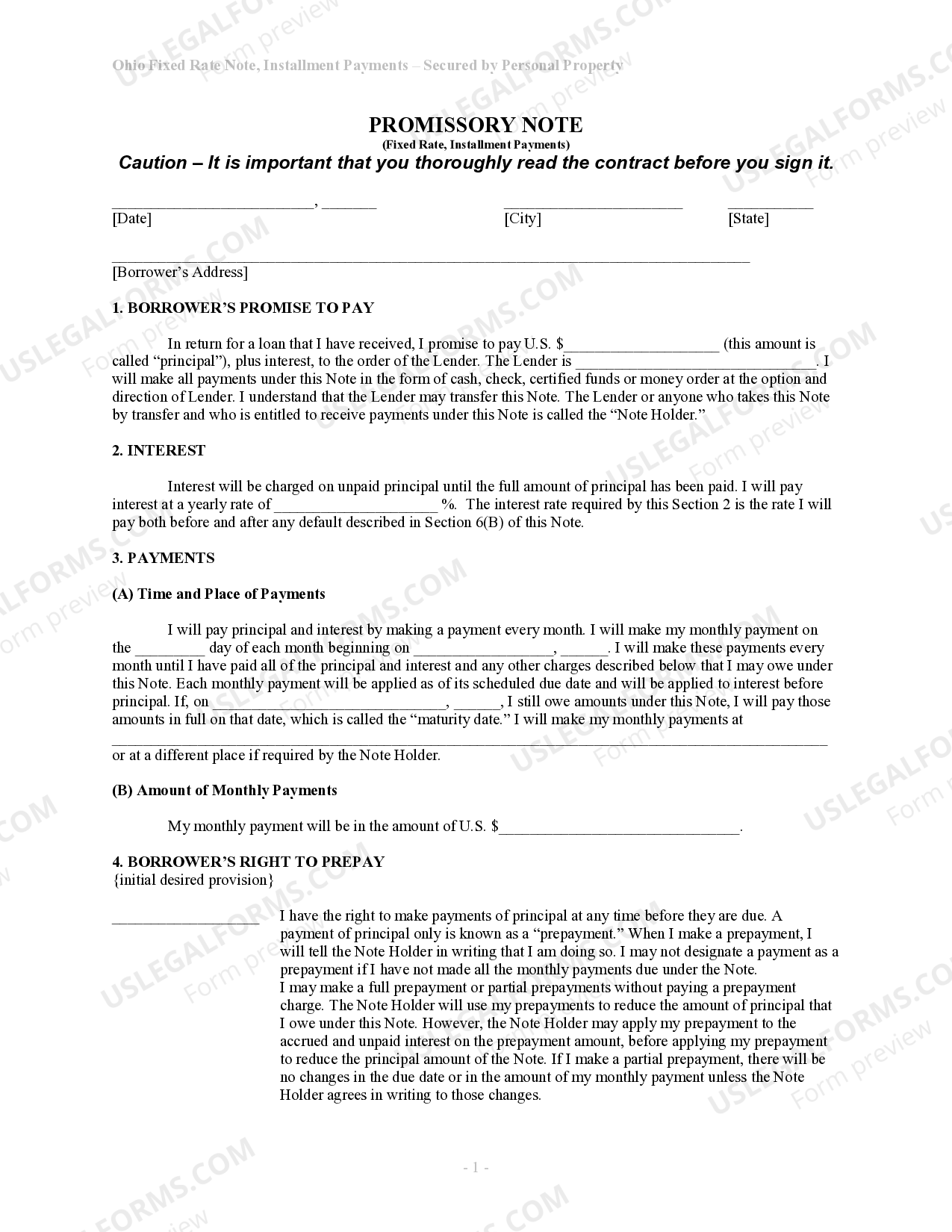 Ohio Promissory Note Form | US Legal Forms