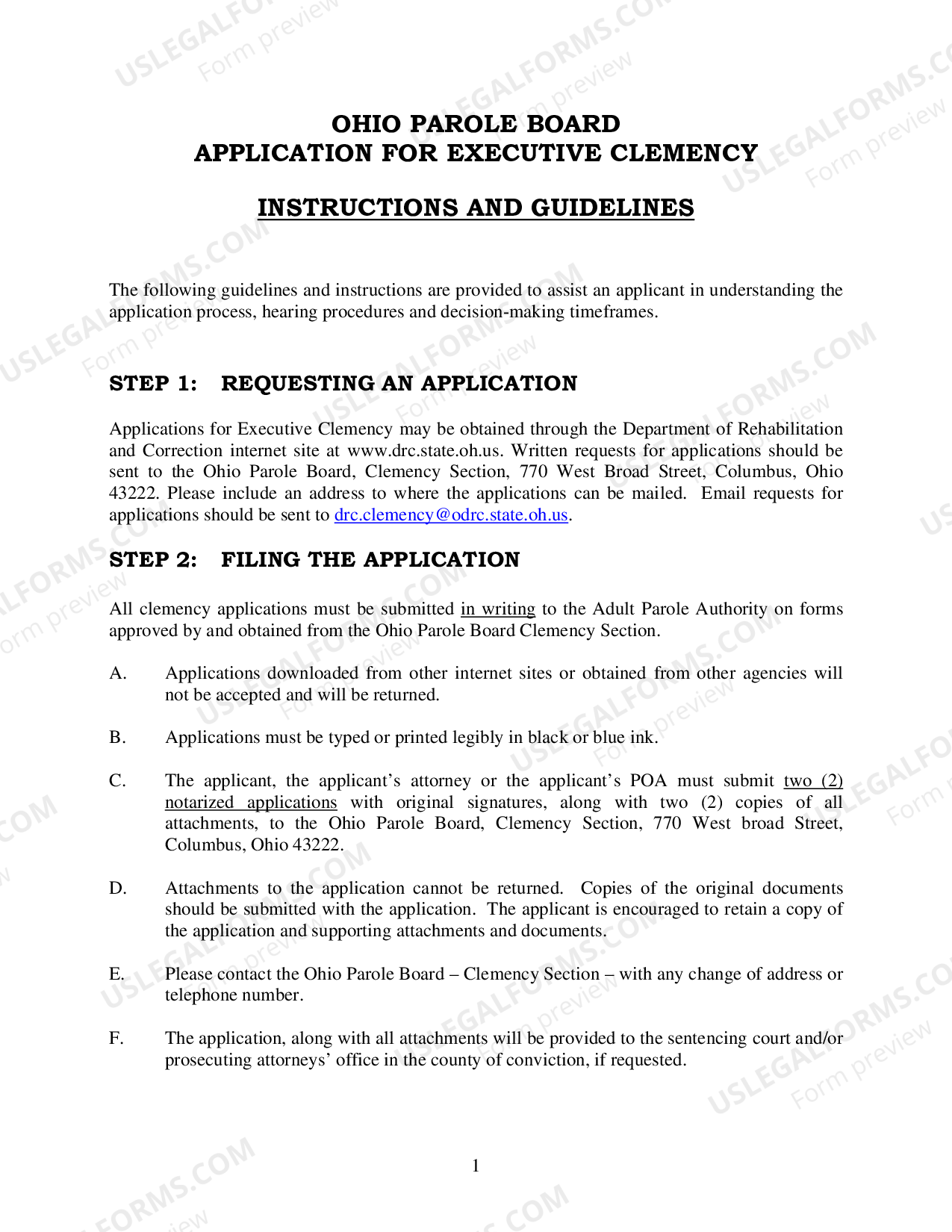 Ohio Instructions and Guidelines for Application for Executive Clemency ...