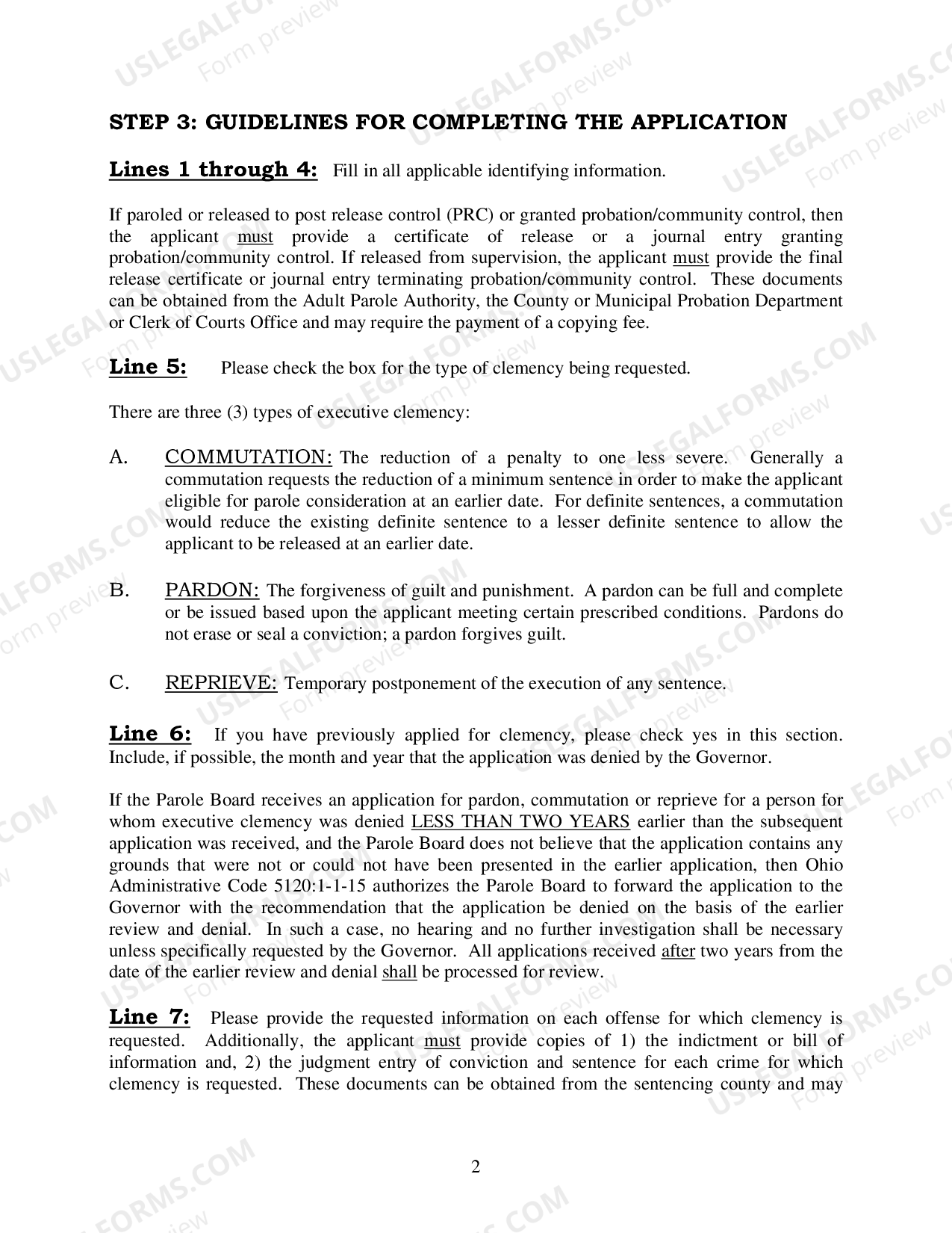 Ohio Instructions and Guidelines for Application for Executive Clemency ...