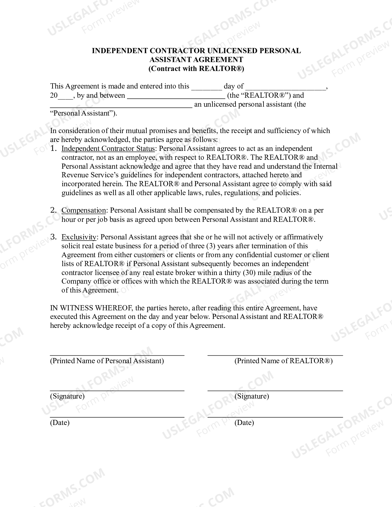 Ohio Independent Contractor Unlicensed Personal Assistant Agreement ...